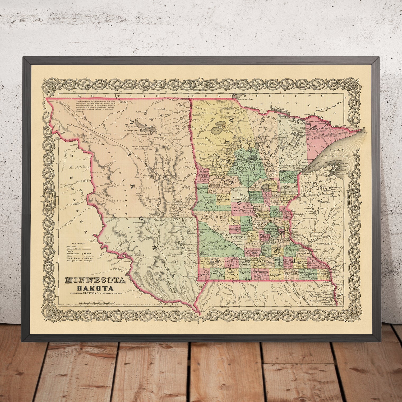 Old map of Minnesota & Dakota by Colton, 1860: St. Paul, Minneapolis ...