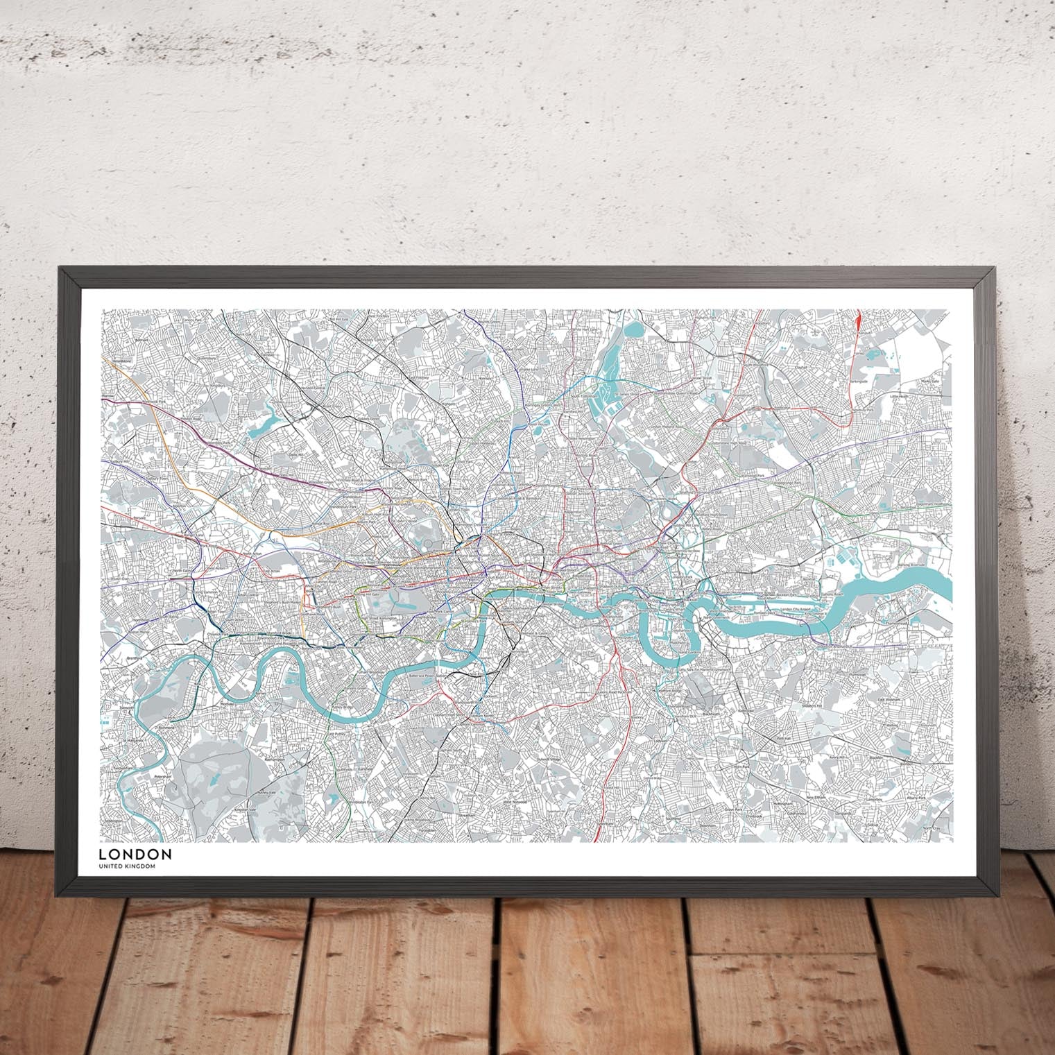 Modern London Map with Real Underground Tube & Overground Train Routes ...