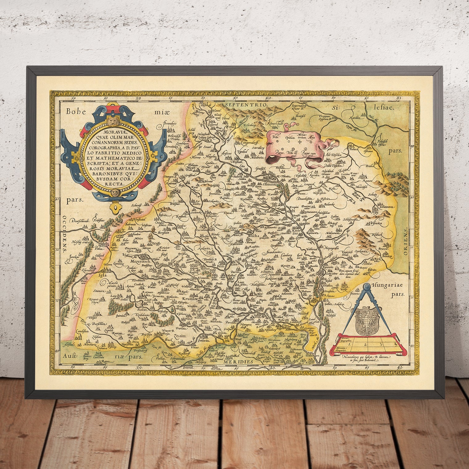 Old Map of Moravia, Czechia by Ortelius, 1608: Brno, Olomouc, Rivers ...