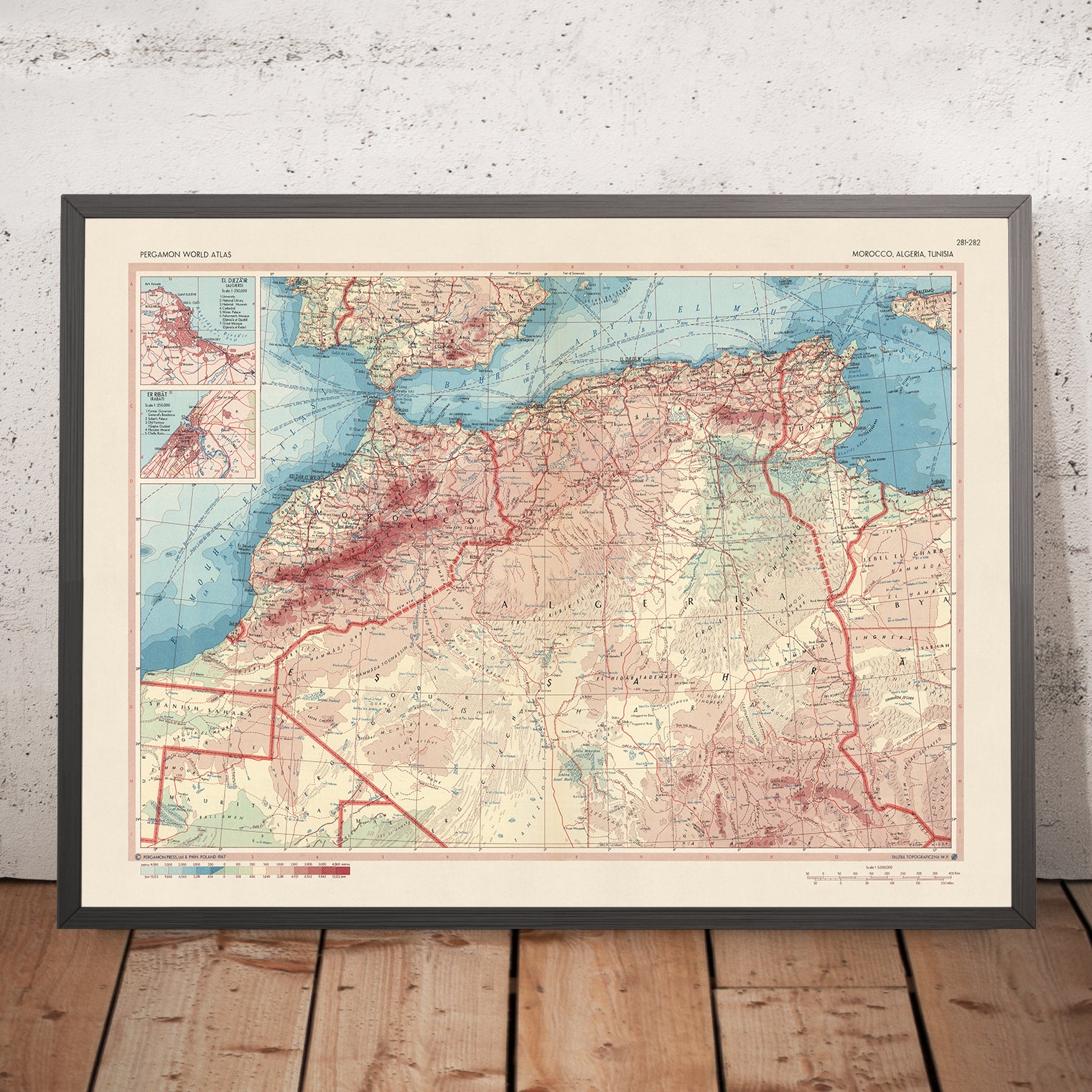 Old Map of Northwest Africa, 1967: Morocco, Algeria, Tunisia, Sahara D ...