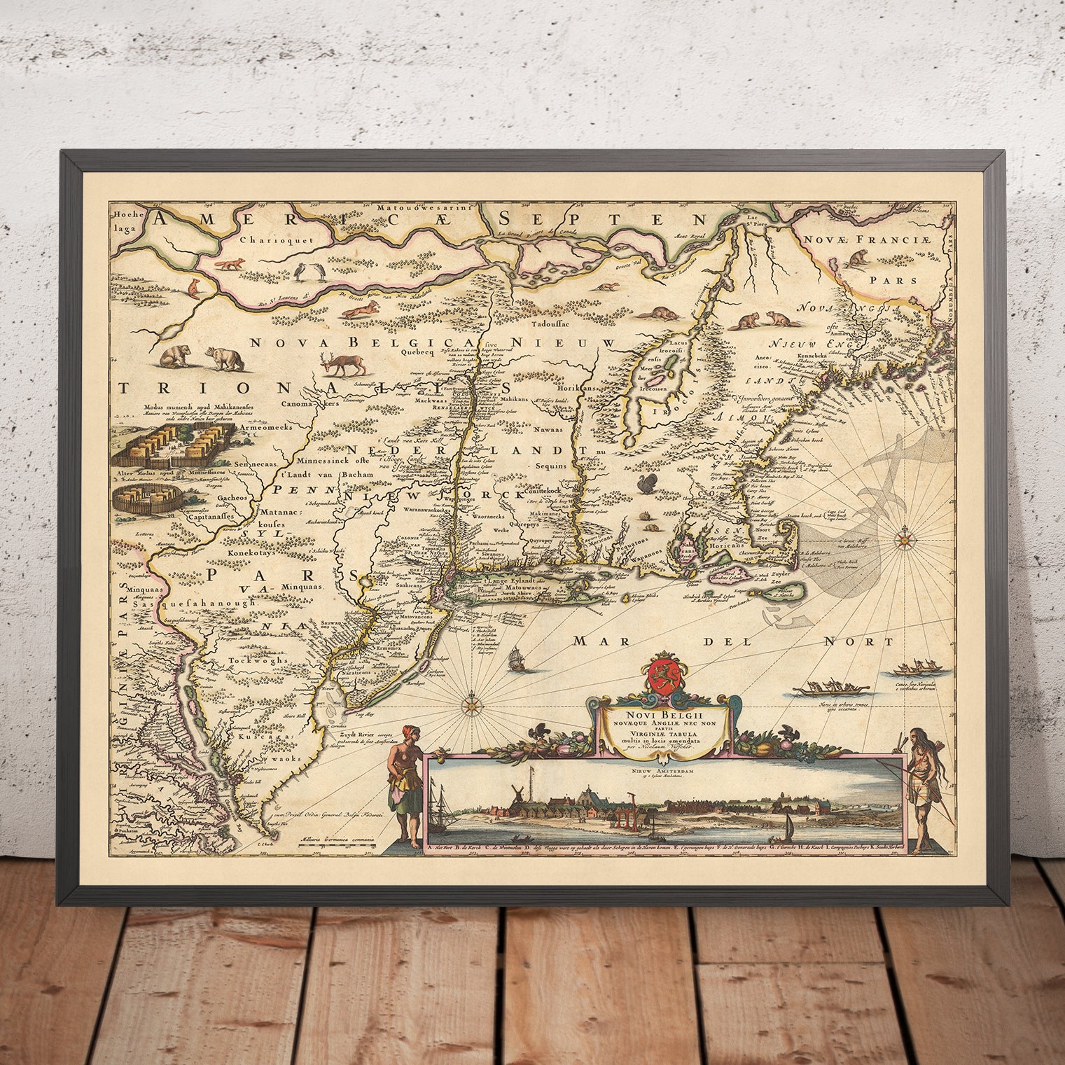 Old Map of New Netherland, New England and Part of Virginia by Vissche ...