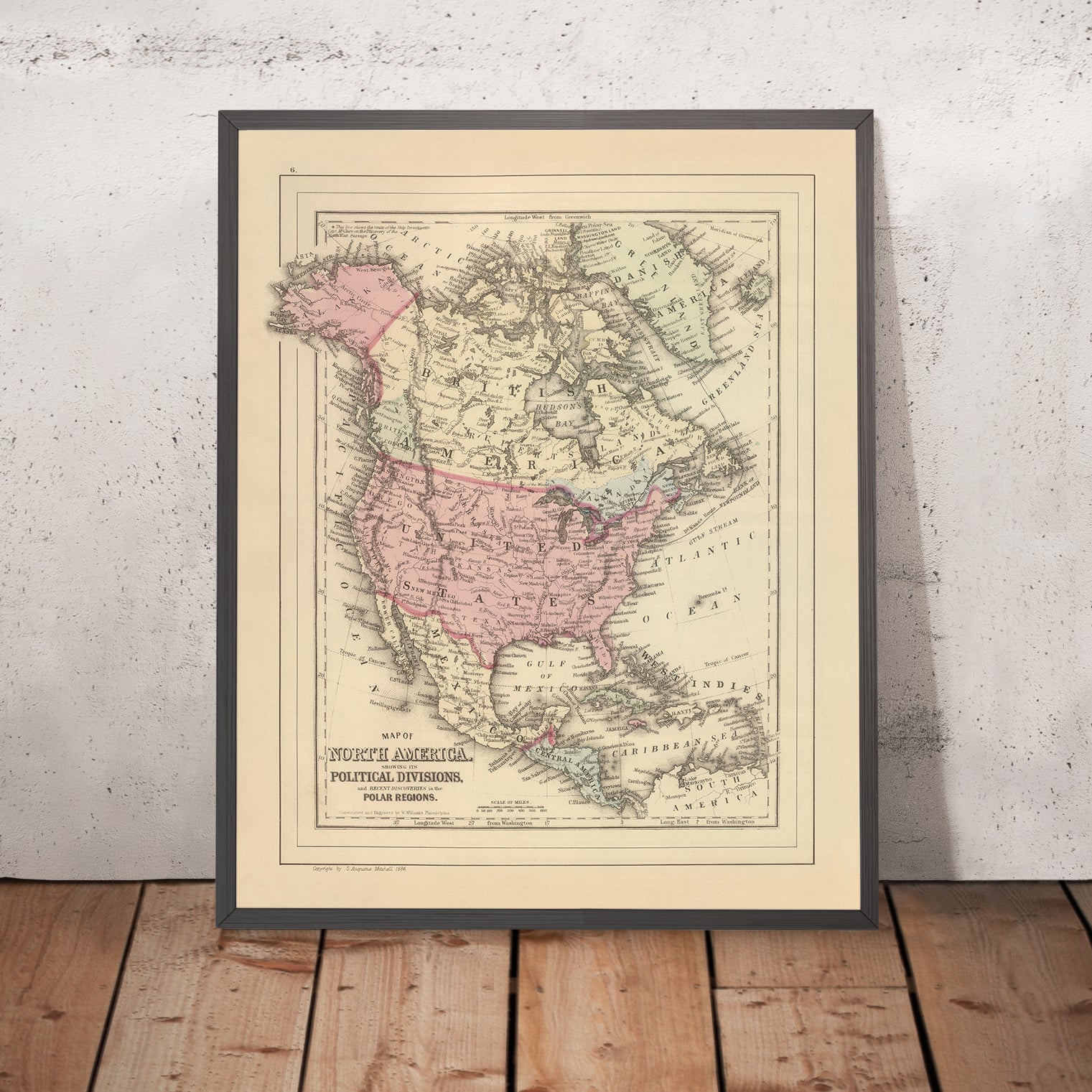 Old Map of North America by Mitchell, 1884: New York, Rocky Mtns, Huds ...