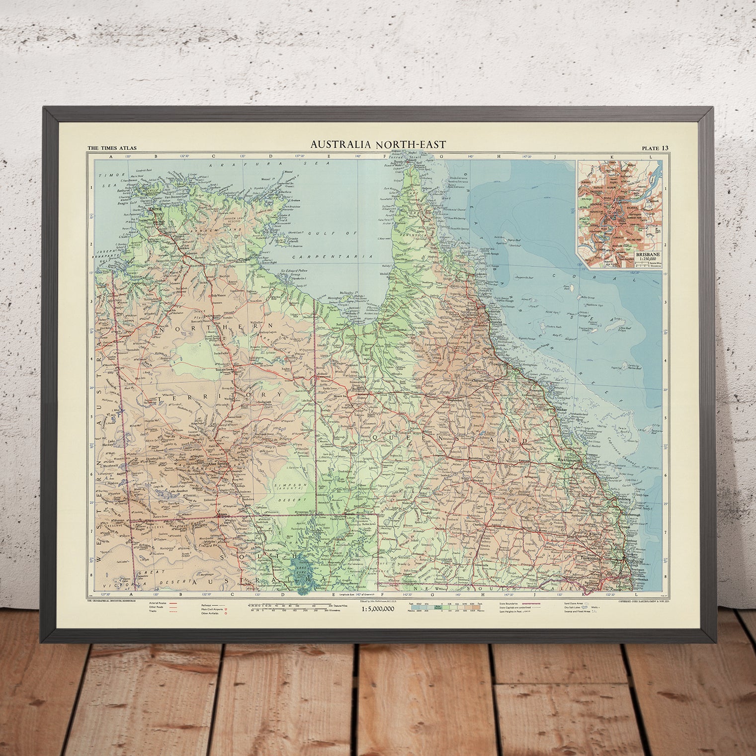 Old Map of Queensland & Northern Territory by Bartholomew, 1958: Brisb ...
