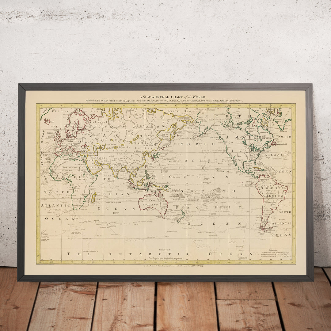 Old Pacific-Centric World Map by Hogg, 1794: Cook's Voyages, Drake, An ...