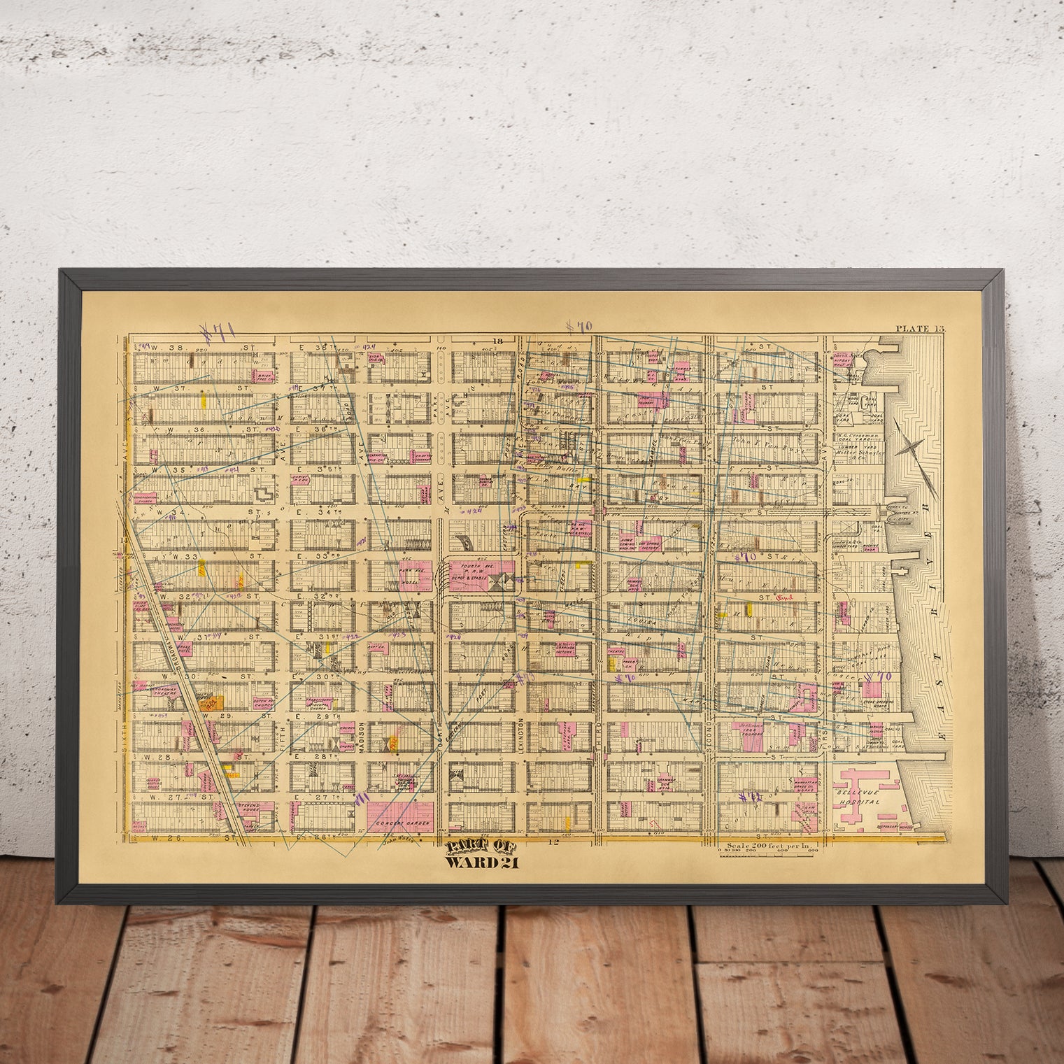 Old Map of Ward 21, NYC by Bromley, 1879: Bellevue Hospital, Concert G ...