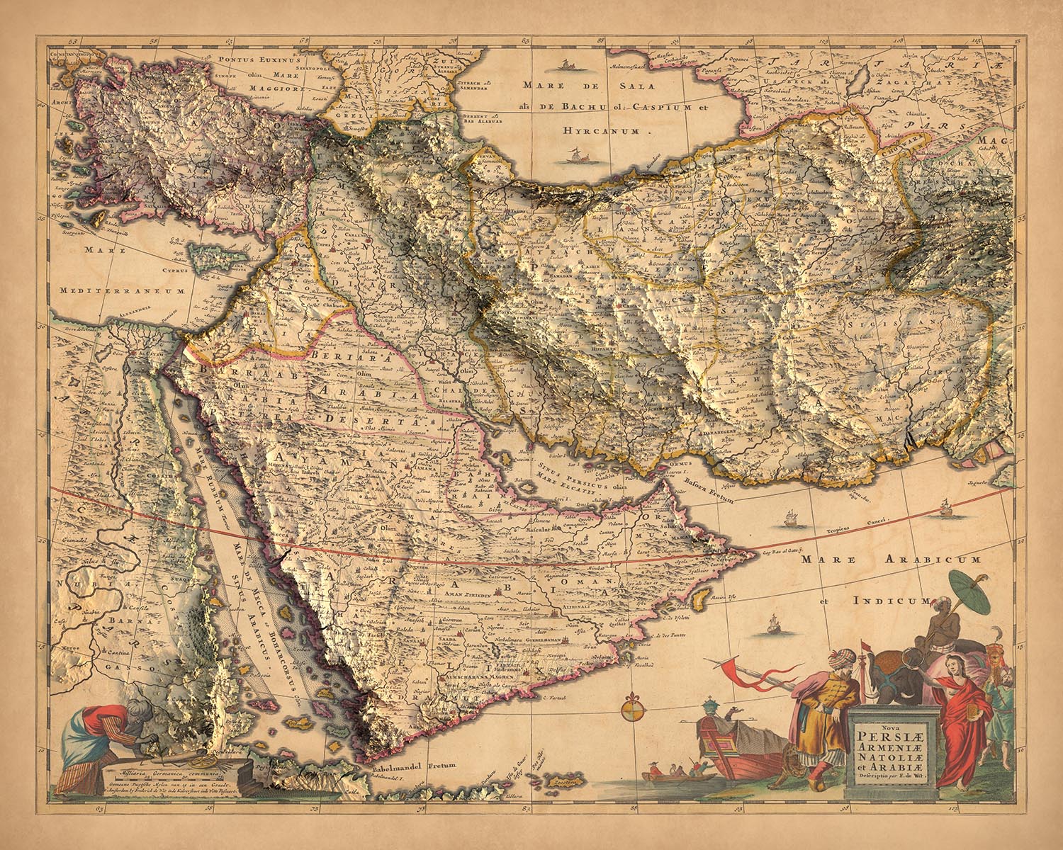Old Map of Persia, Anatolia, Armenia, and Arabia by Visscher, 1690: Mi ...