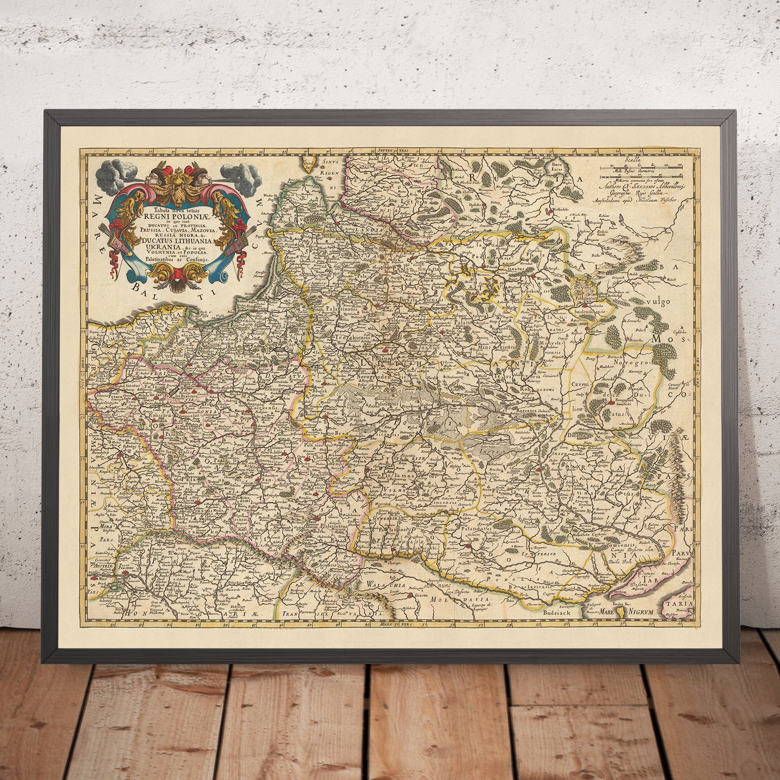 Old Map of Poland by Visscher, 1690: Warsaw, Vilnius, Minsk, Vienna, K ...