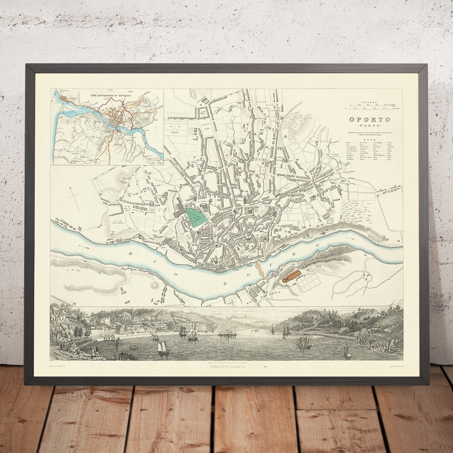 Old Map of Porto, 1870: Torre da Marca, Cathedral, Ribeira Square, St ...