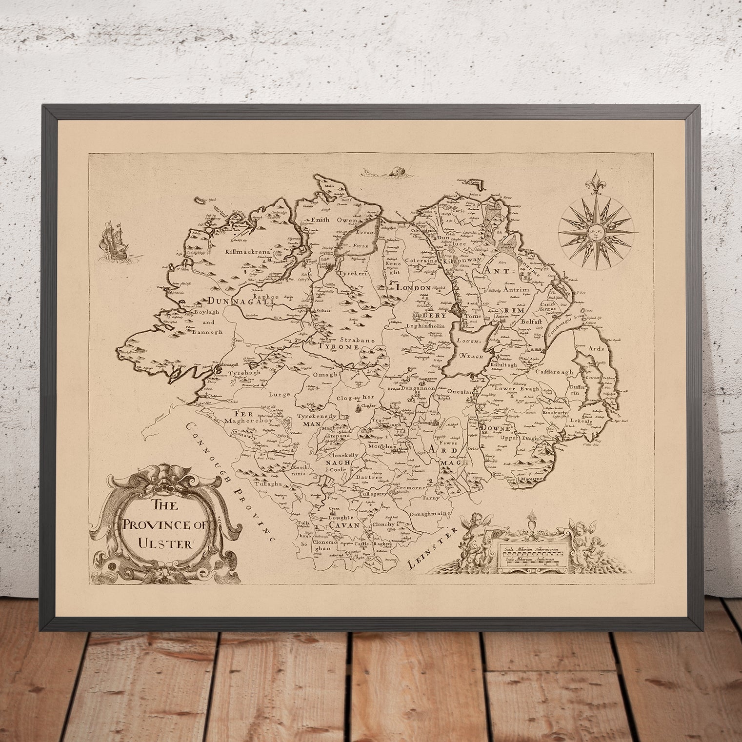 Old Map of Ulster by Petty, 1685: Armagh, Belfast, Londonderry, Donega ...