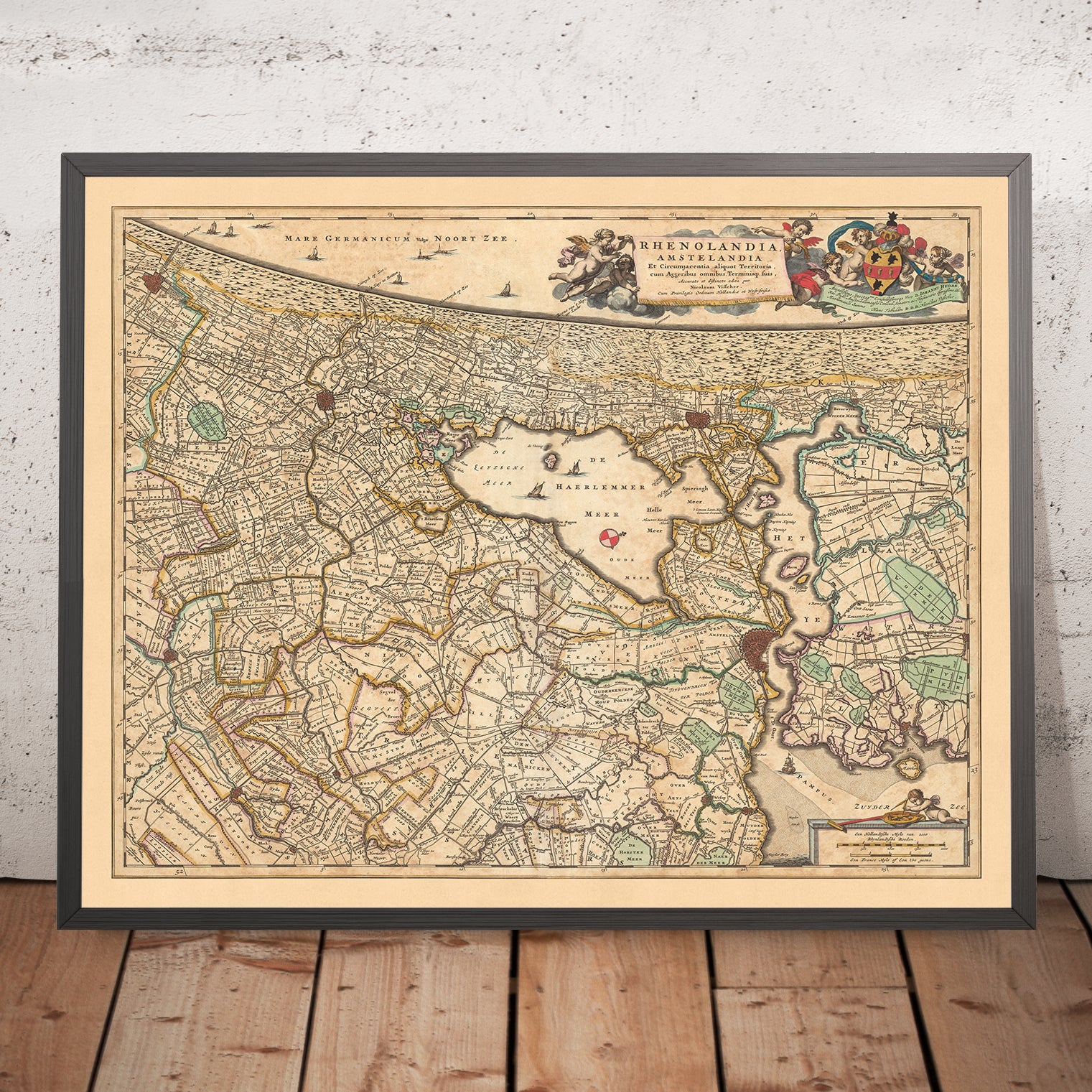 Old Map of Rijnland and Amstelland by Visscher, 1690: Amsterdam, Haarl ...