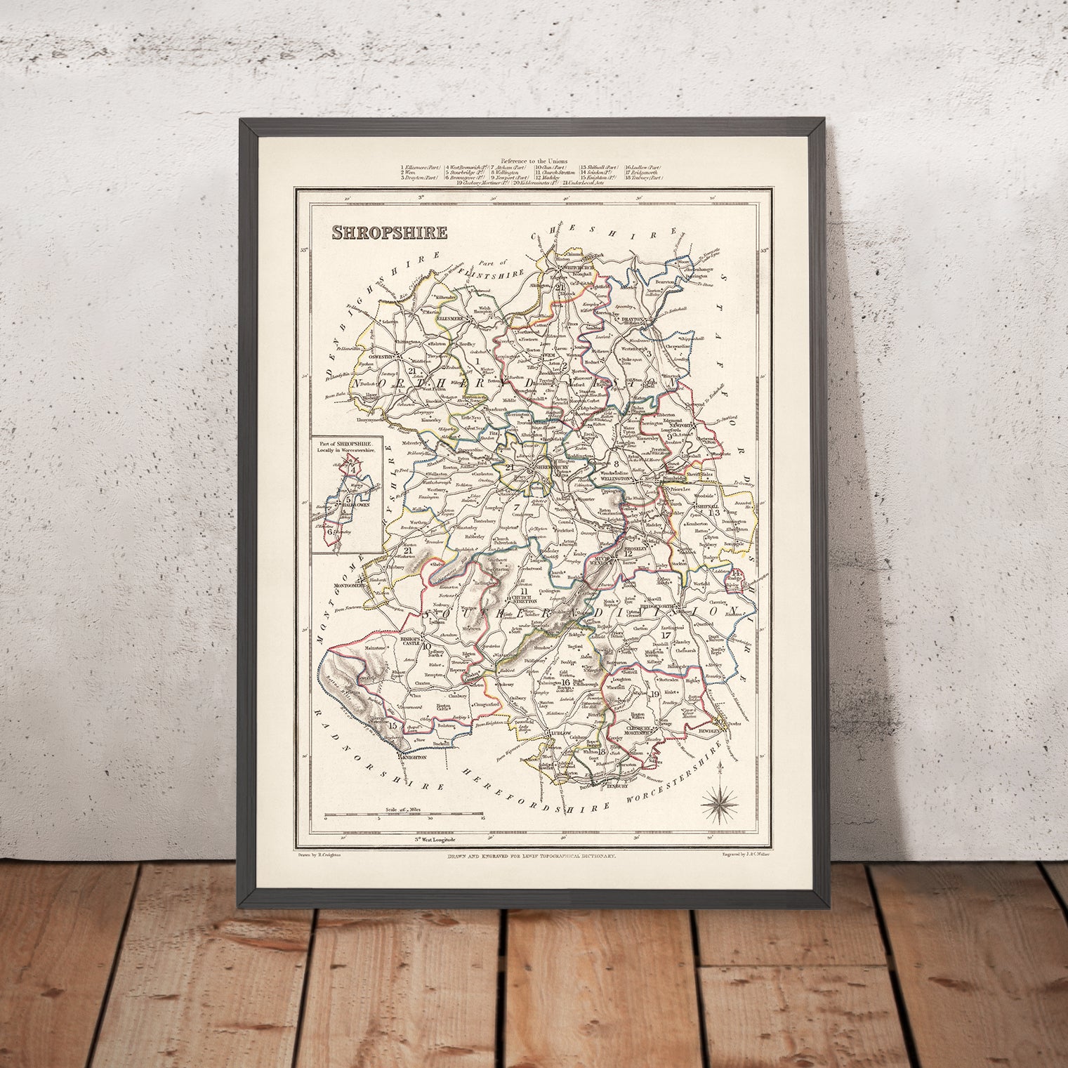 Old Map of Shropshire by Samuel Lewis, 1844: Telford, Shrewsbury, Oswe ...