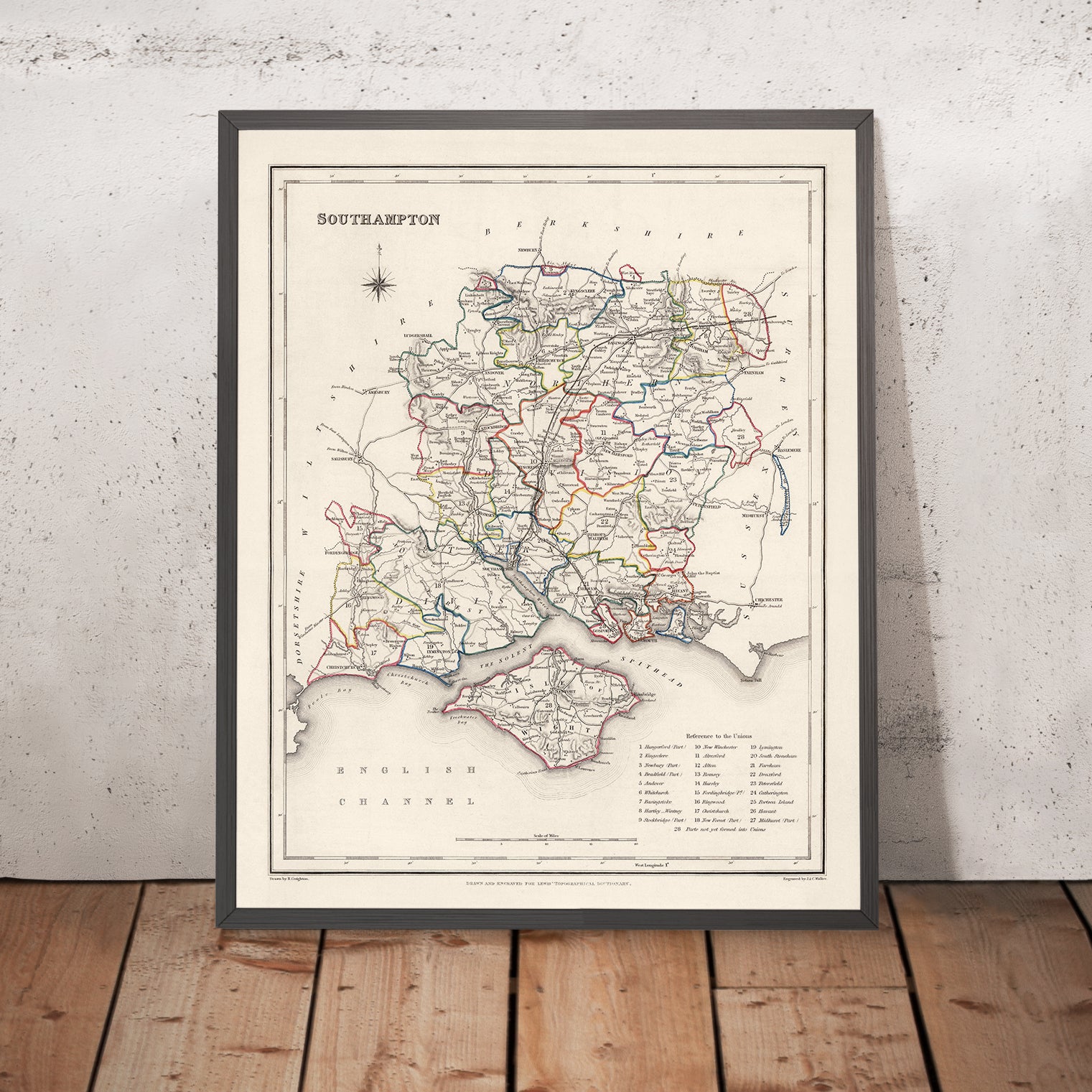 Old Map of the County of Southampton (Hampshire) by Samuel Lewis, 1844 ...