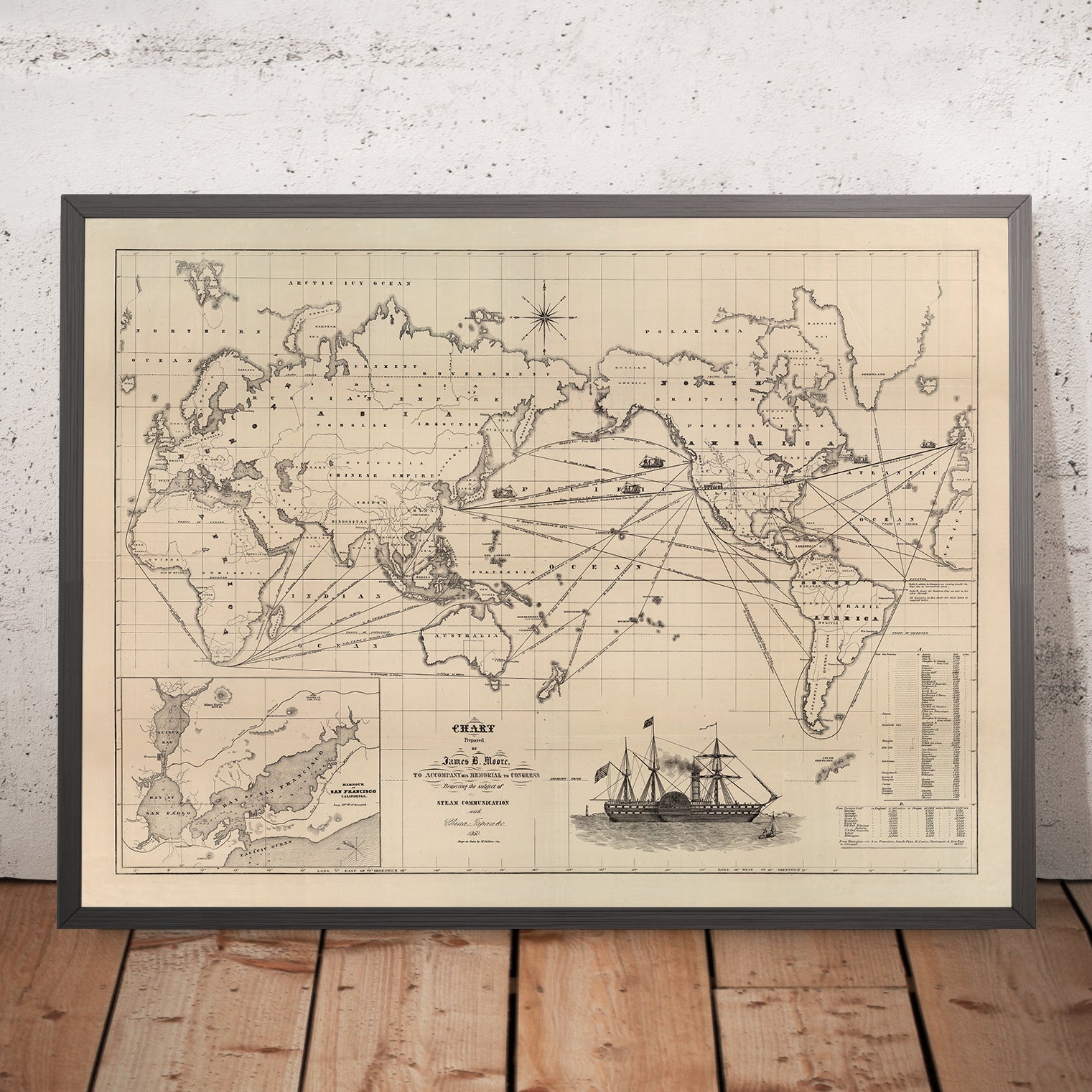 Old World Map of Steamer Routes by James Moore, 1850 – The Unique Maps Co.