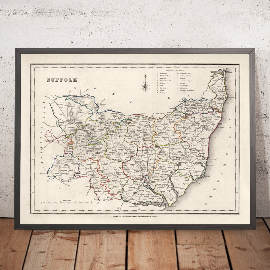 Old Map of Suffolk in 1844 by Samuel Lewis - Ipswich, Woodbridge, Bury ...