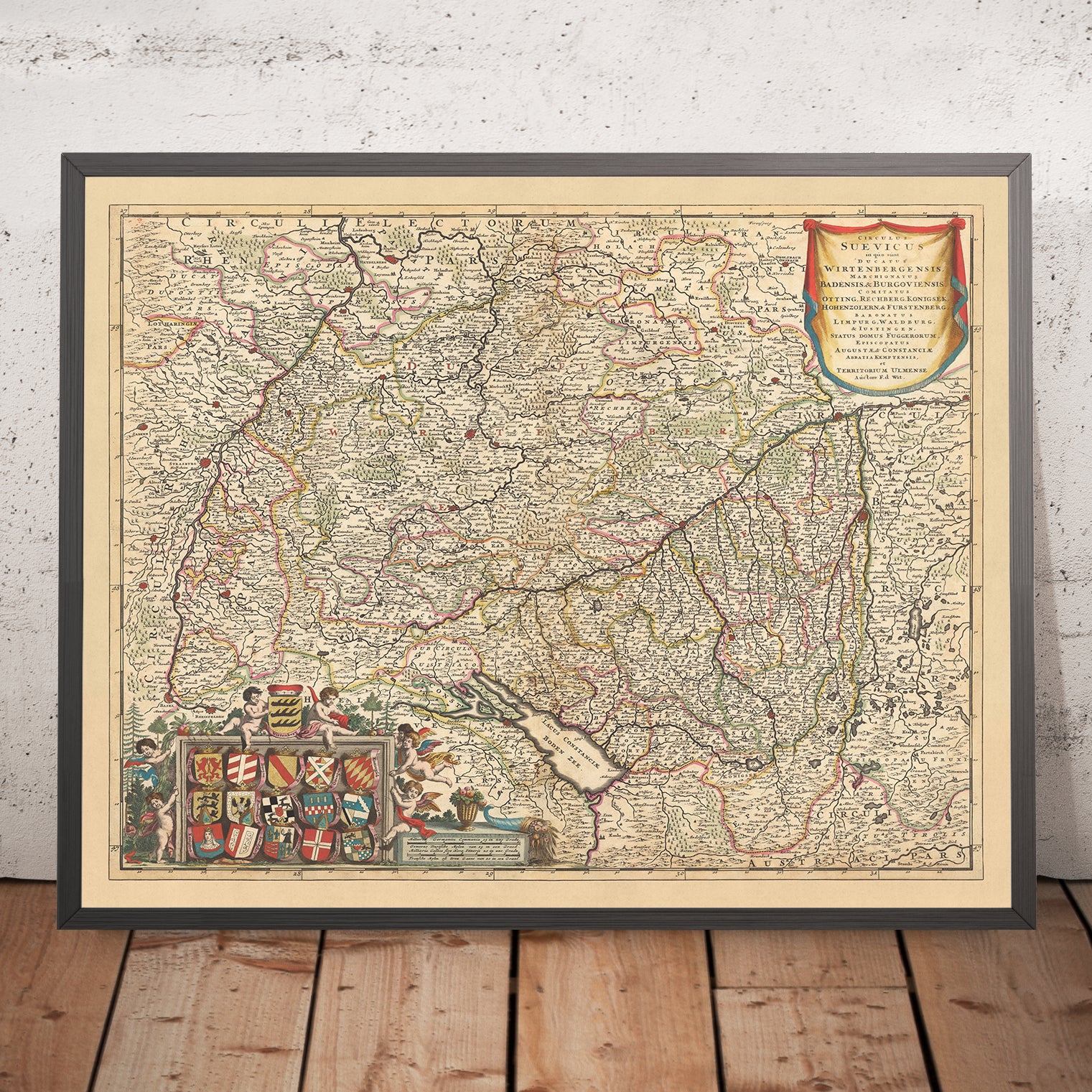 Old Map of Swabian Circle by Visscher, 1690: Stuttgart, Mannheim, Augs ...