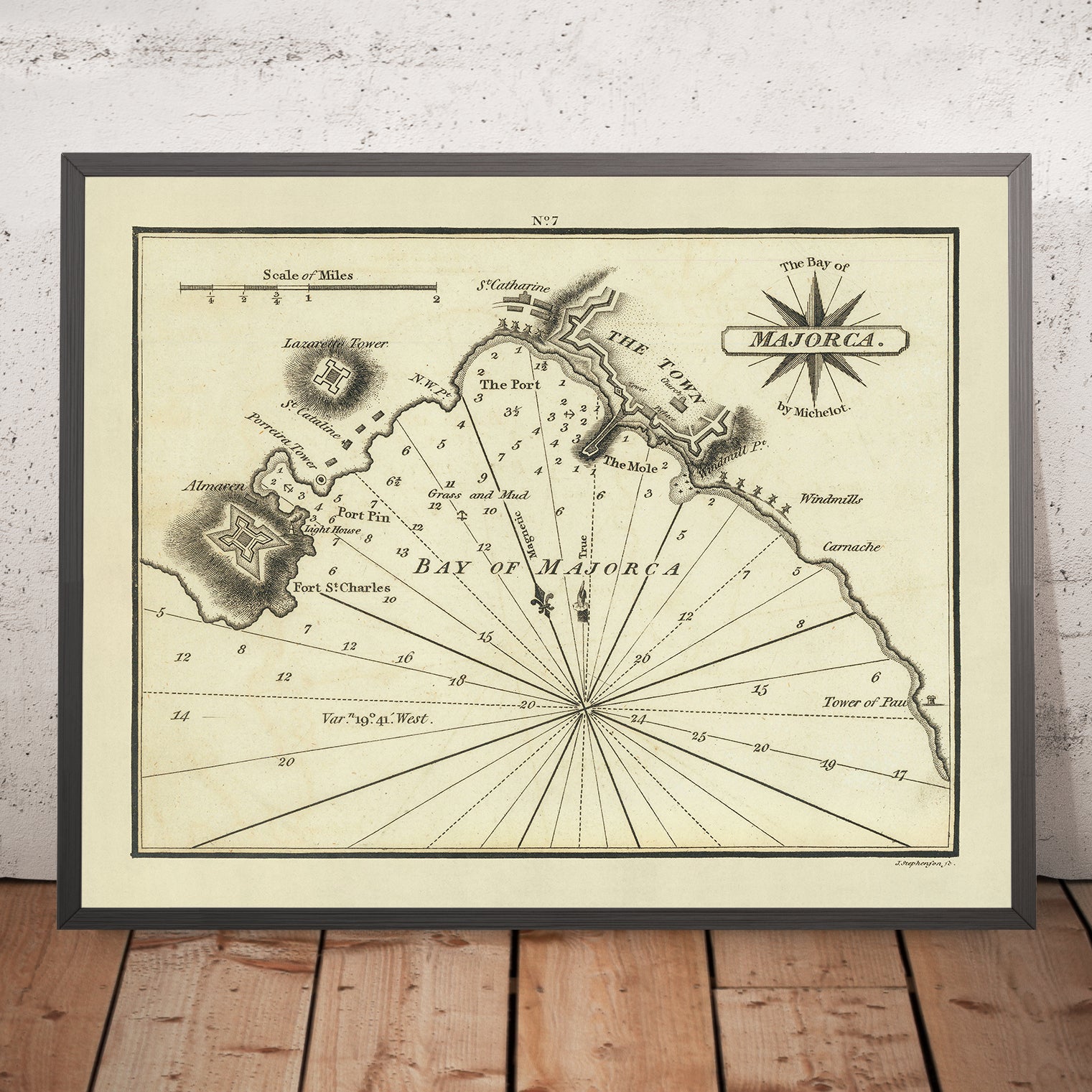 Old Bay of Majorca Nautical Chart by Heather, 1802: Lazarette Tower, P ...