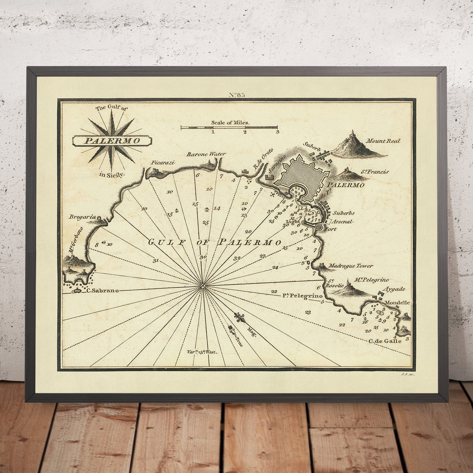 Old Gulf of Palermo, Italy Nautical Chart by Heather, 1802: Monte Pell ...