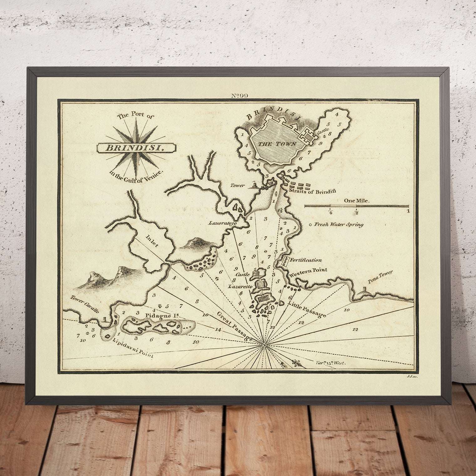 Old Port of Brindisi, Italy Nautical Chart by Heather, 1802: Swabian C ...