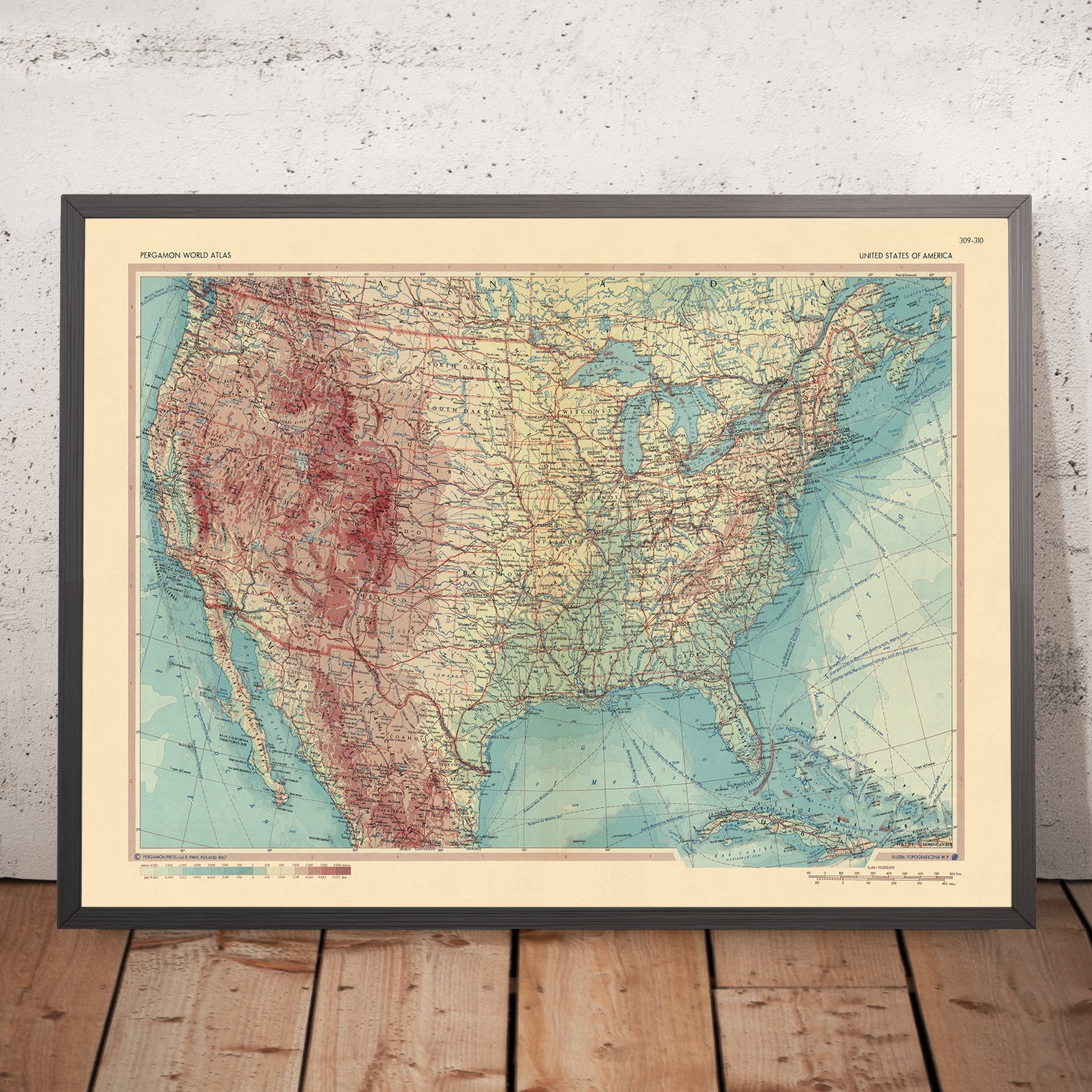 Old Map of United States of America, 1967: Canadian & Mexican Borders ...