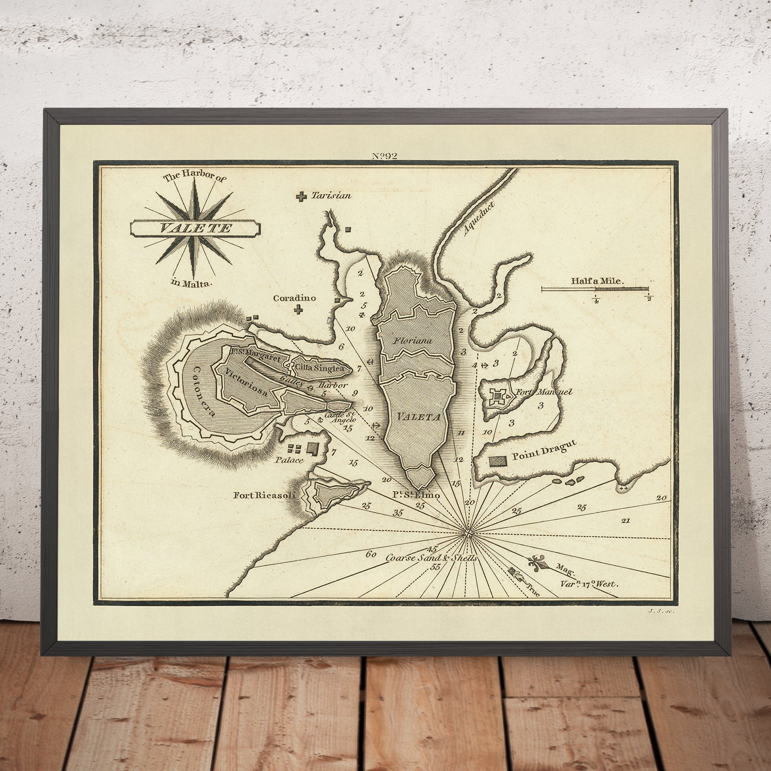 Old Valletta, Malta Nautical Chart by Heather, 1802: Fort St. Angelo ...