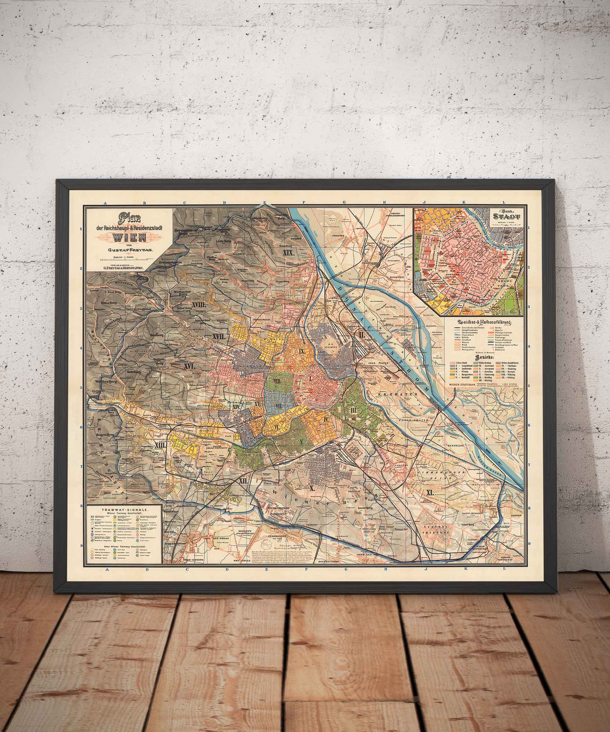 Old Map of Vienna by Gustav Freytag in 1895 - Innere Stadt, Leopoldsta ...