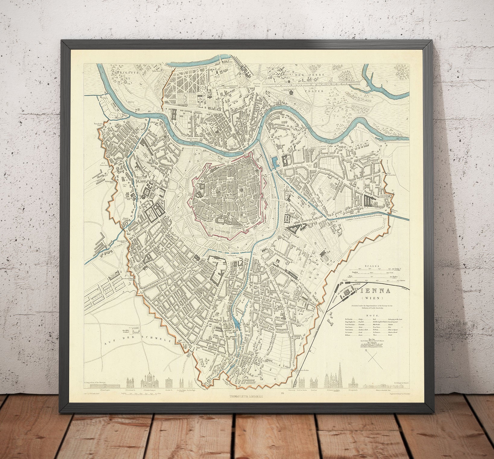 Old Map of Vienna by SDUK in 1887 - Danube River, Alte Donau, Graben ...