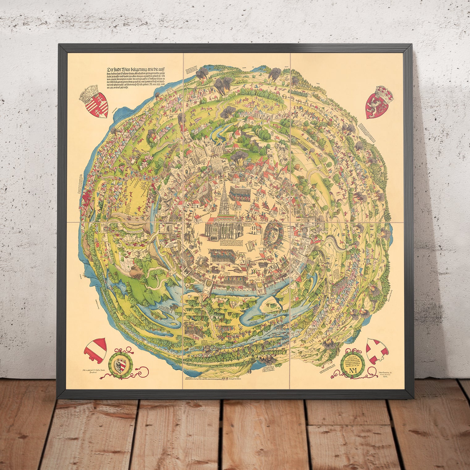 Old Pictorial Map of Turkish Siege of Vienna by Meldeman, 1530: St. St ...