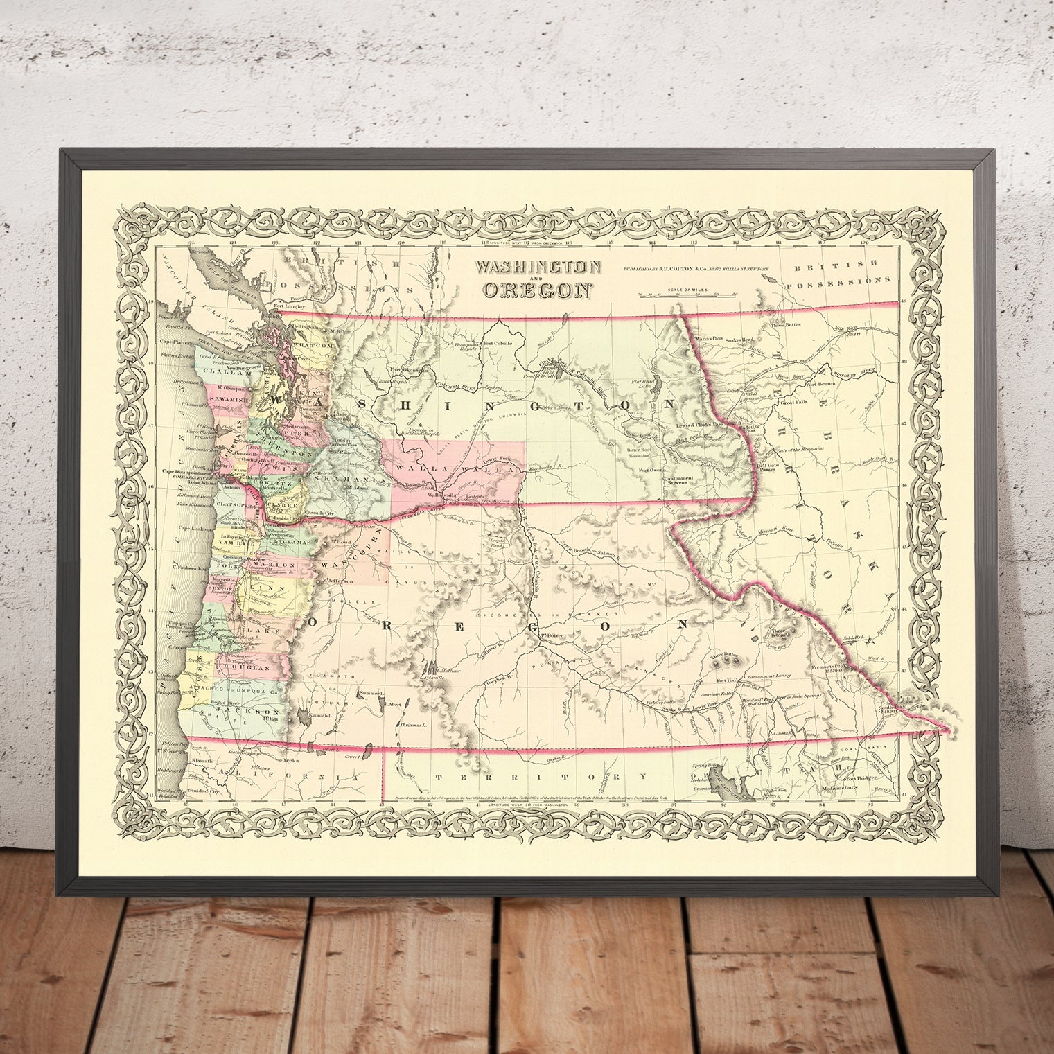 Old map of Washington & Oregon by Colton, 1859: Olympia, Vancouver, Sa ...