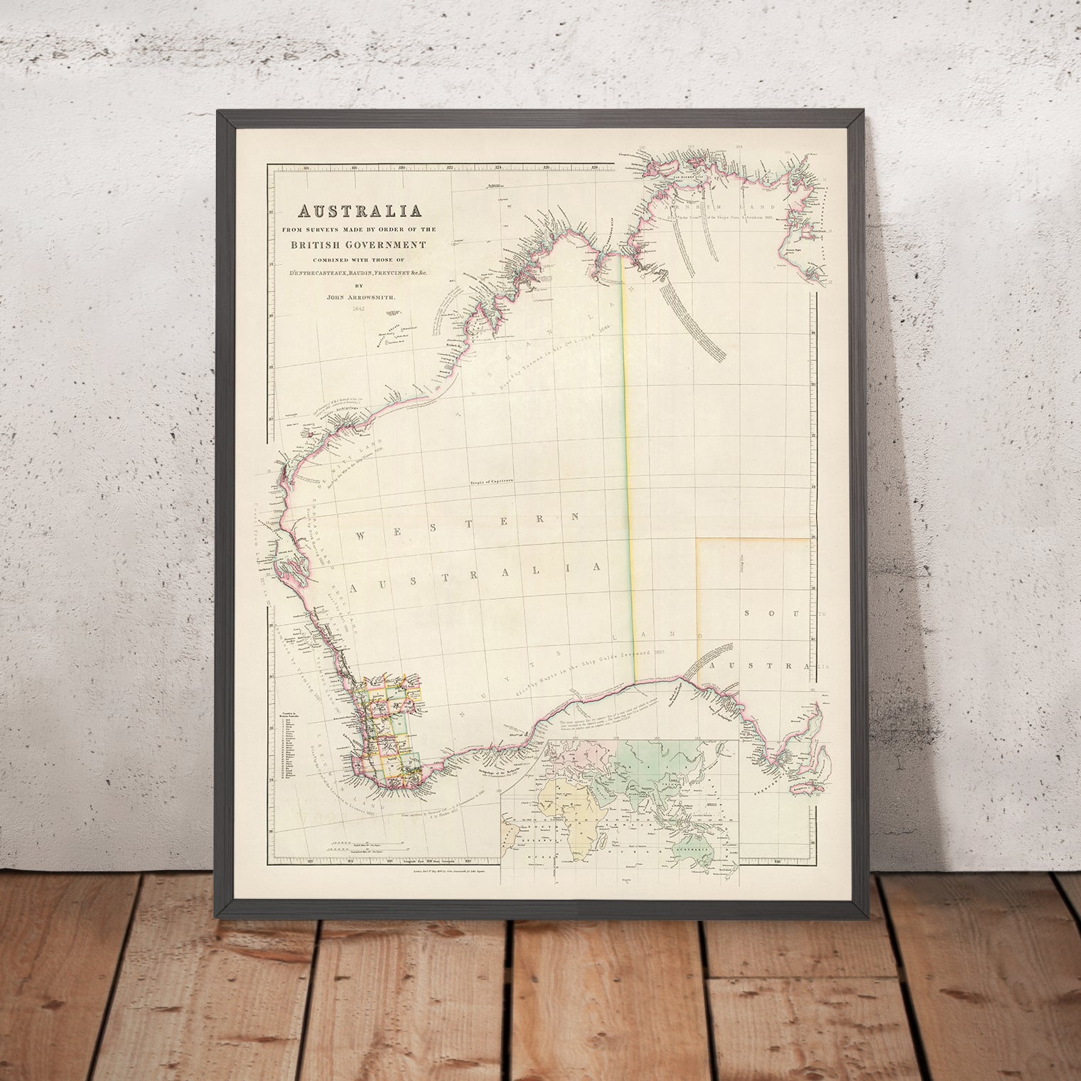 Old Map of Western Australia by Arrowsmith, 1844: Perth, Adelaide, Coa ...