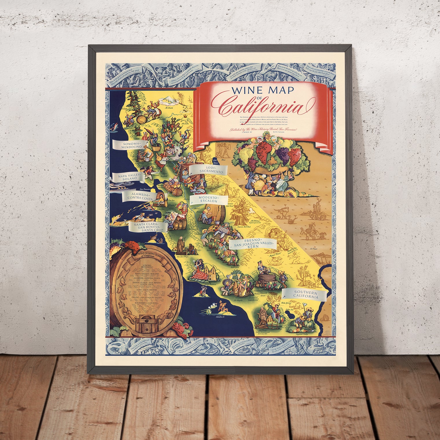 Old Map of California Wine Regions, 1935: Wine-Making, Vineyards, Sono ...