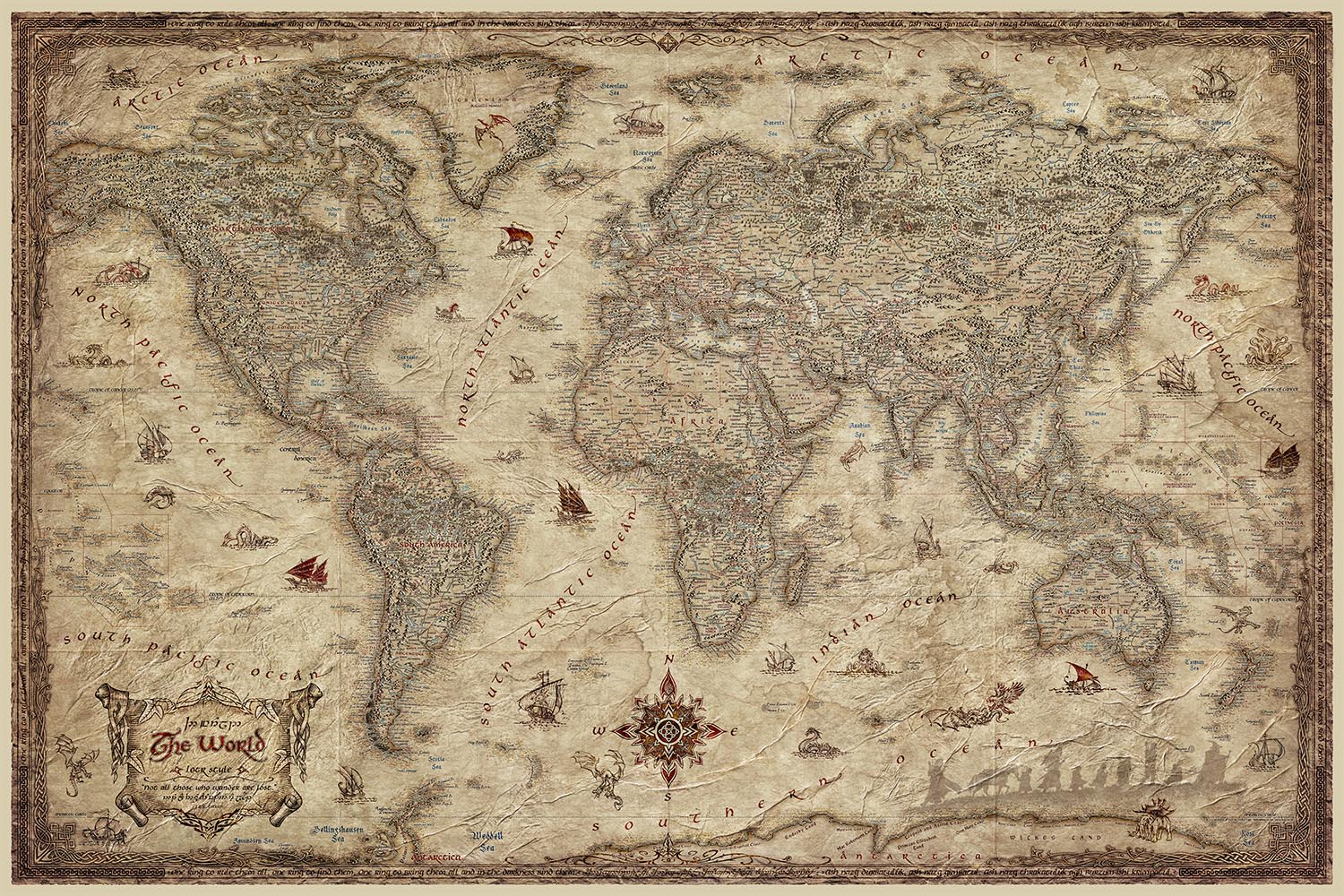 Old Lord of the Rings World Map by Ray&Co, 2022: Large Fantasy Middle ...