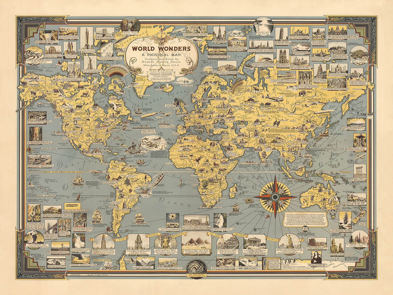 Old Seven Wonders of the World Atlas Map, 1939 - Ancient and Modern ...