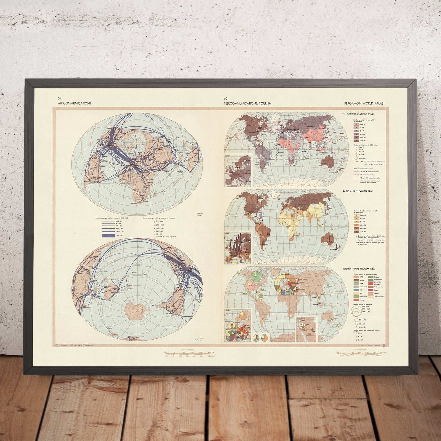 Old Infographic Map of Global Communication, 1967: Air Travel Routes ...