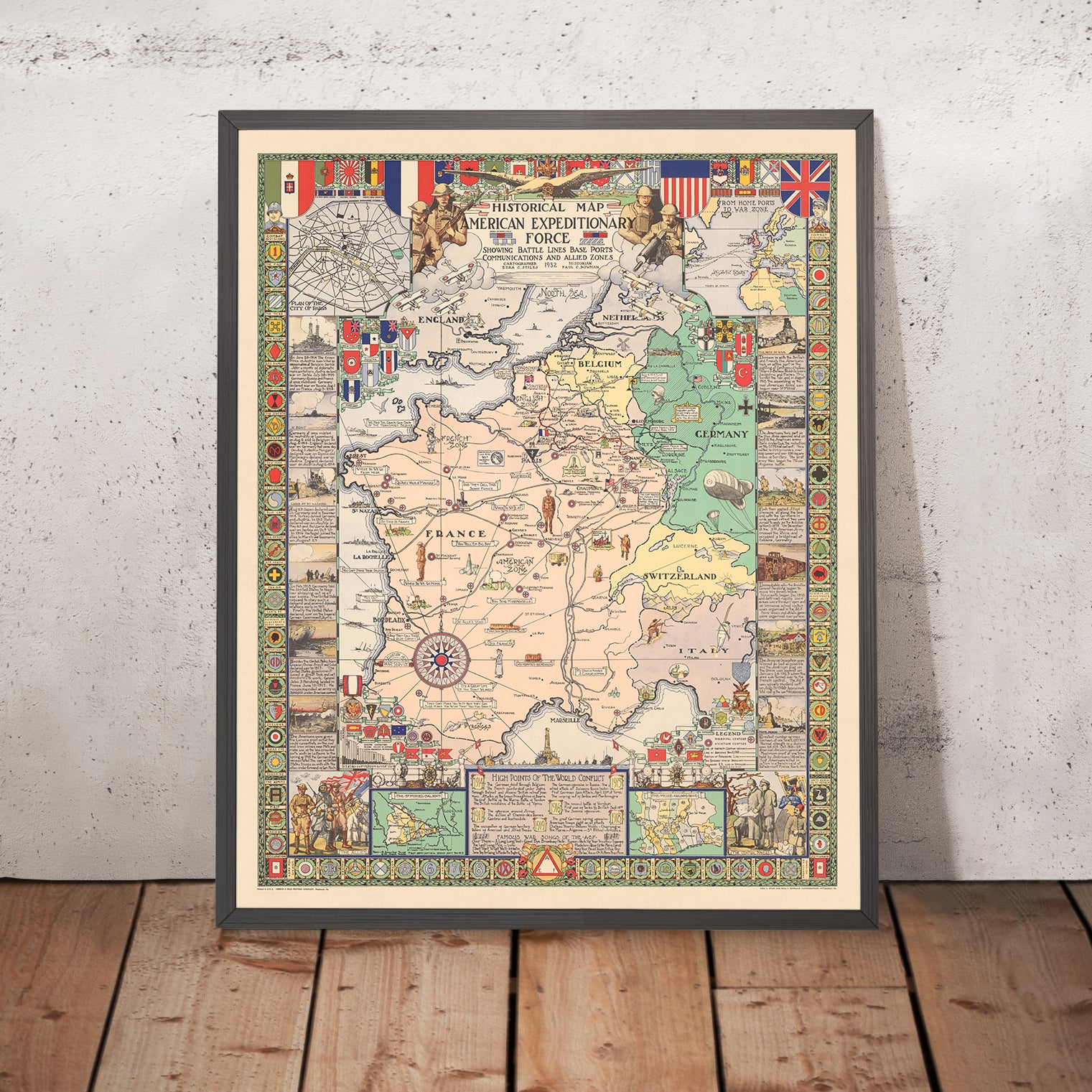 Old Map of the World War 1 Western Front, 1932: AEF, Hindenburg Line ...