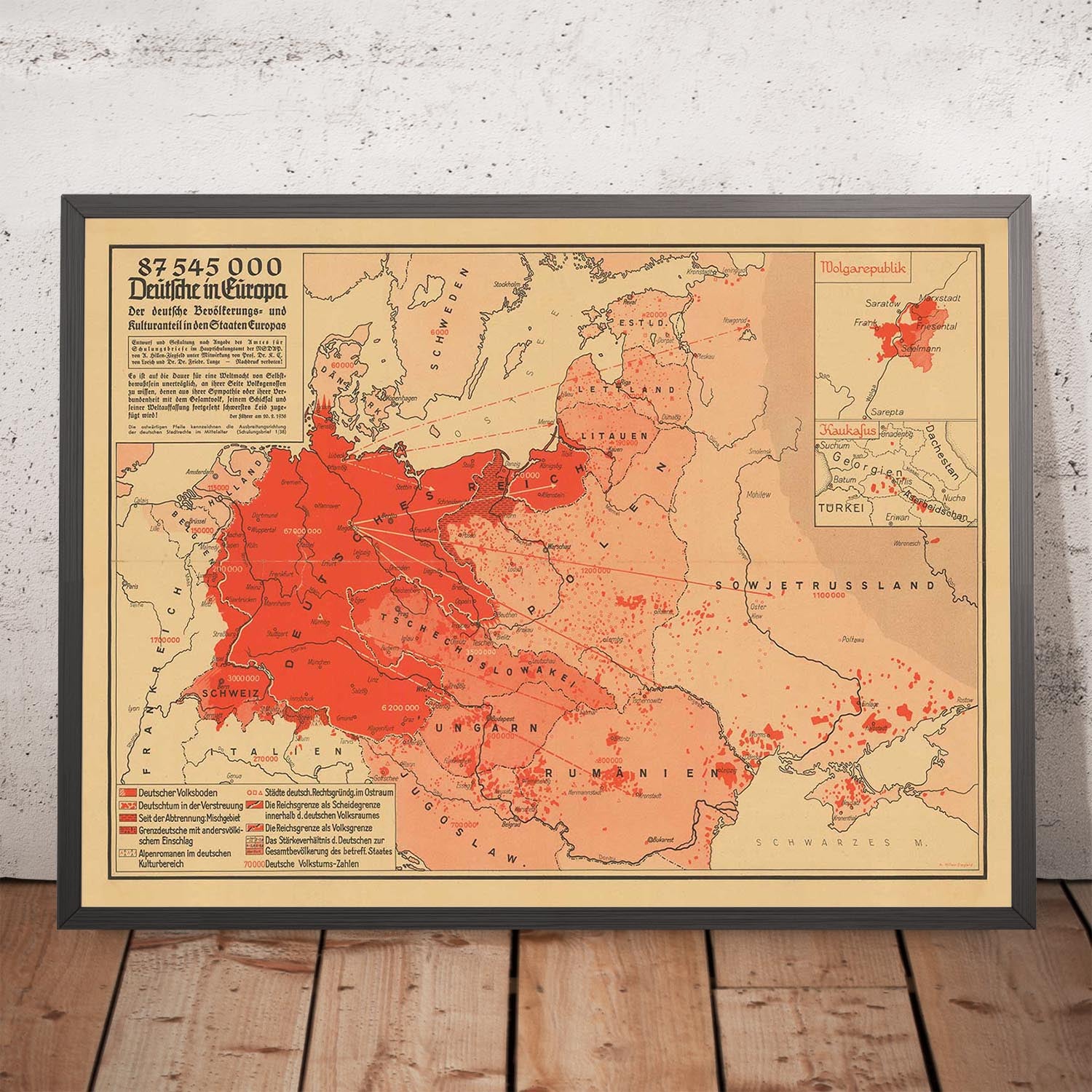 Old WW2 Propaganda Map, 1938 - "87 545 000 Deutsche in Europa" - Germa ...
