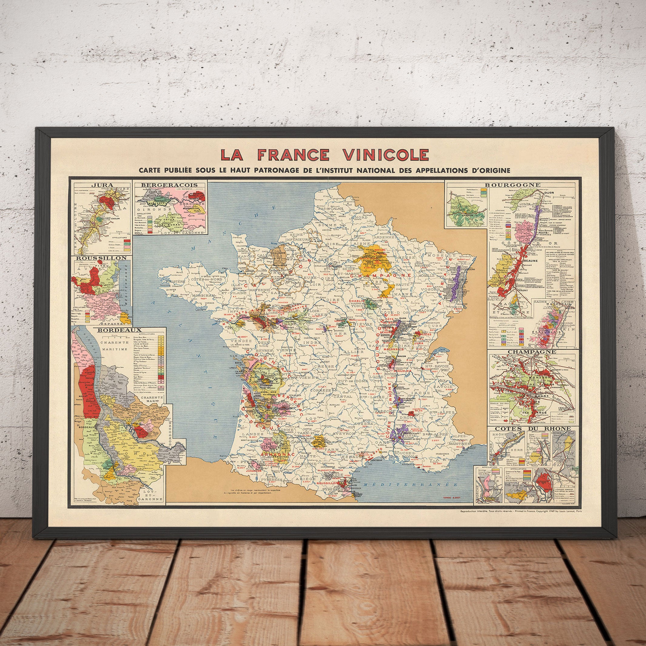 Old Map of Vineyards in France "La France Vinicole", 1939 - Bordeaux ...