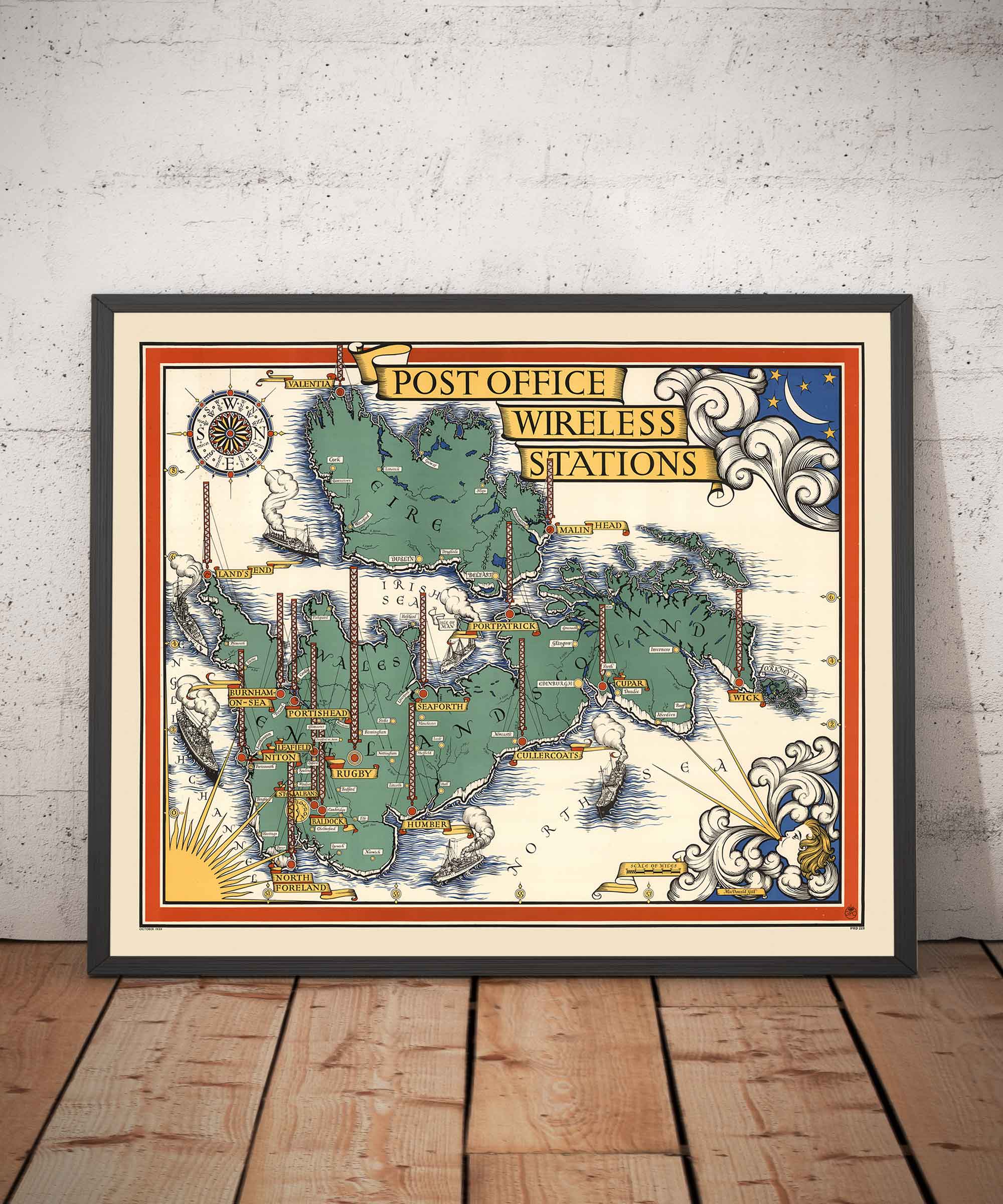 Old Pictorial Map of the Post Office Wireless Stations by Macdonald Gi ...