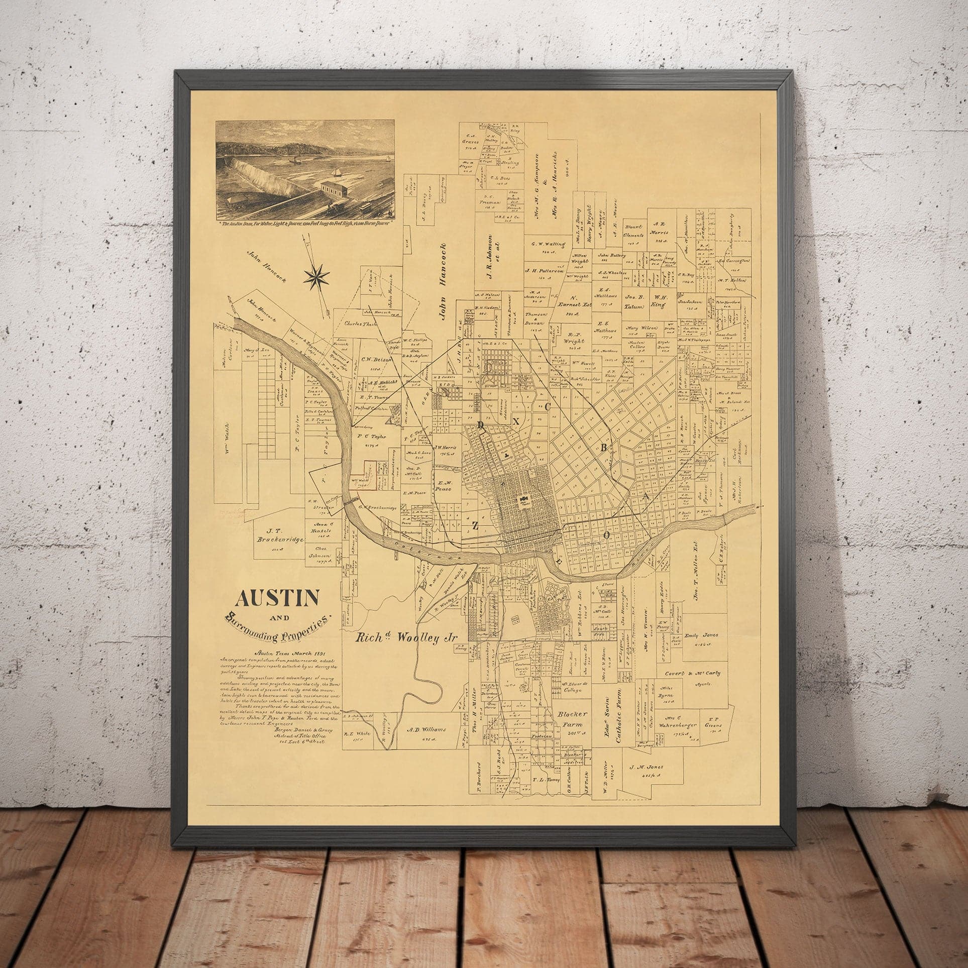 Rare Old Map of Austin, Texas in 1891 - Very Early City Plan, State Ca ...