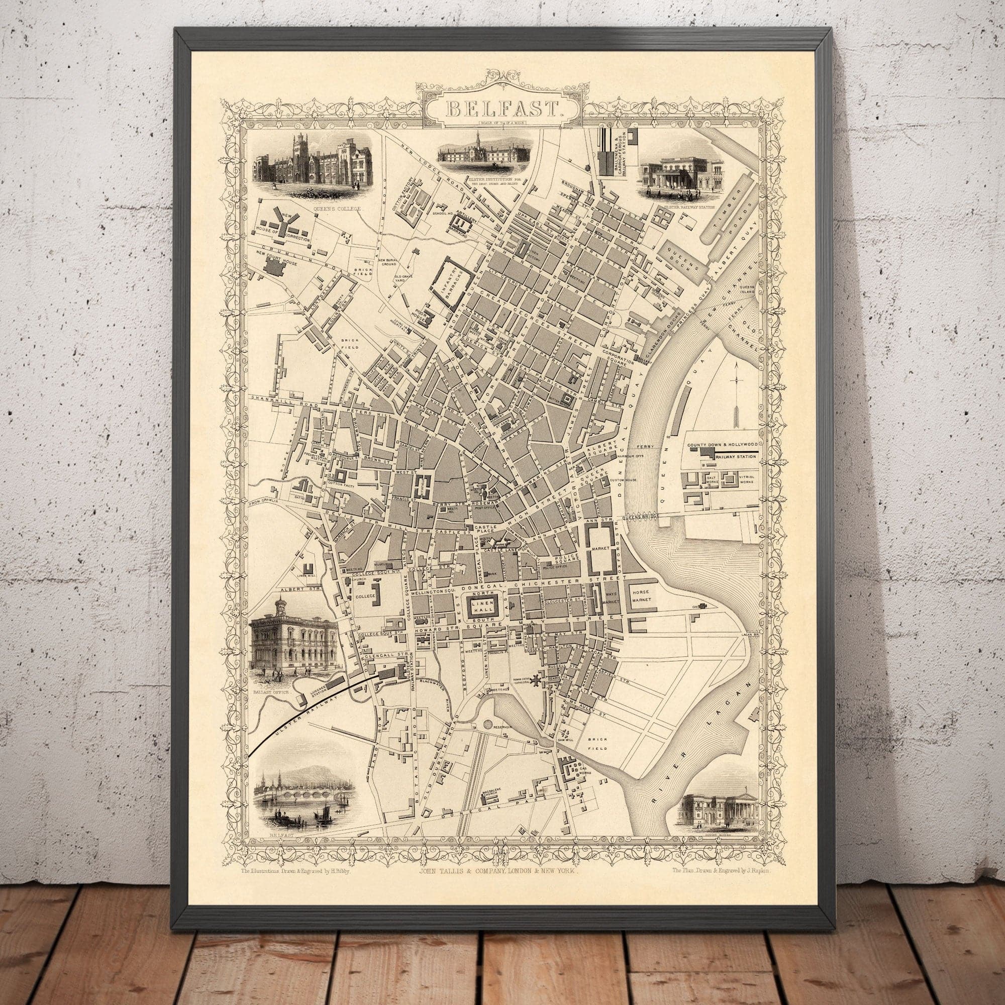 Old Map of Belfast, Ireland in 1851 by Tallis & Rapkin - Queens Colleg ...