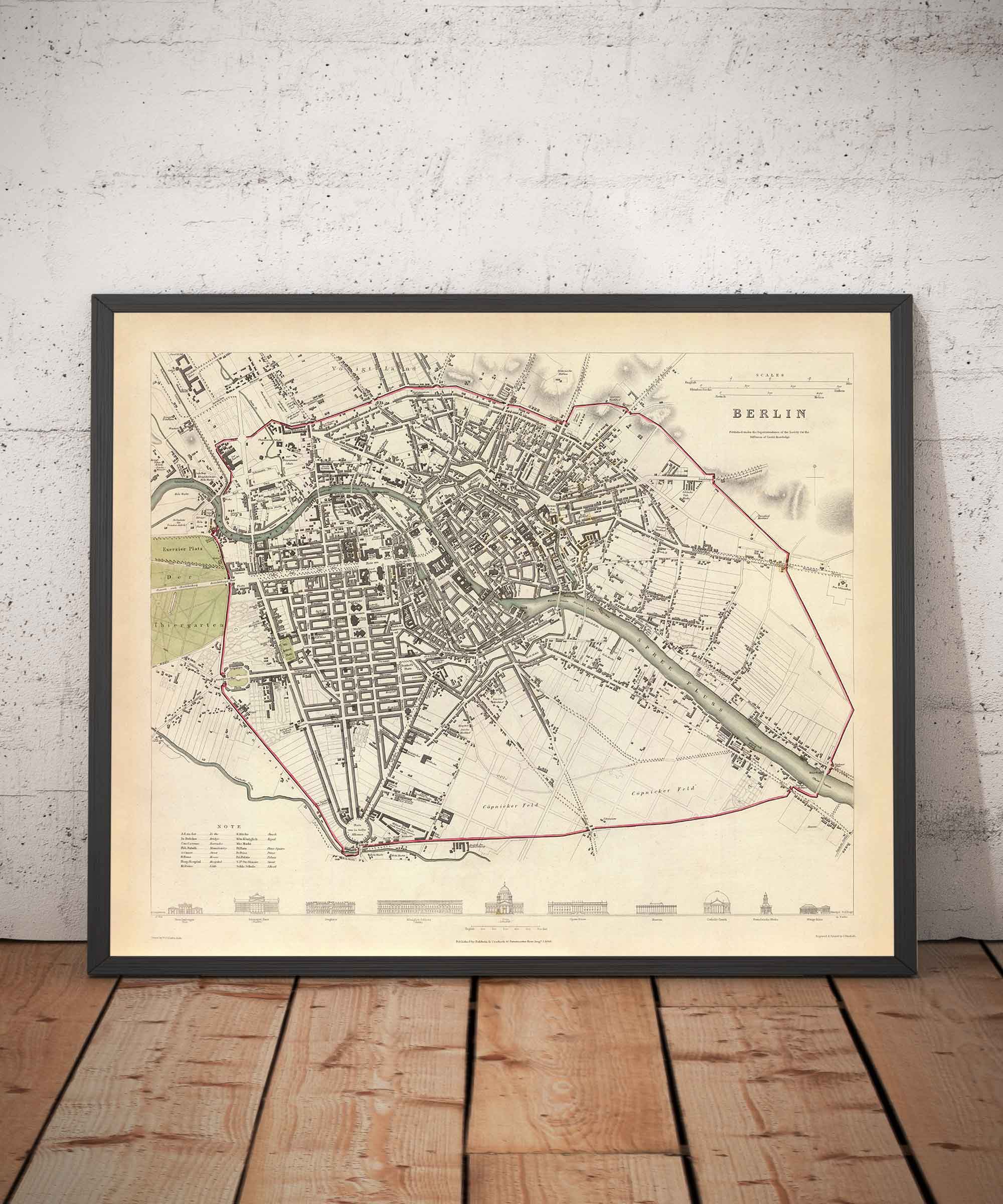 Old Map of Berlin in 1833 by SDUK - Germany, Tiergarten, Alexanderplat ...