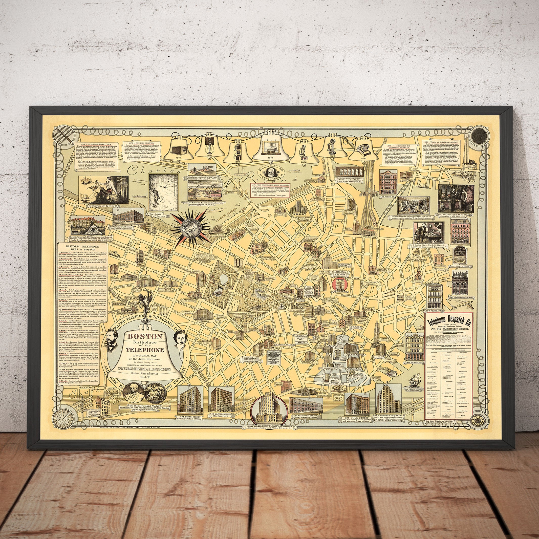 Old Pictorial Map of Boston, 1947 Ernest Dudley Chase - Birth of the T ...