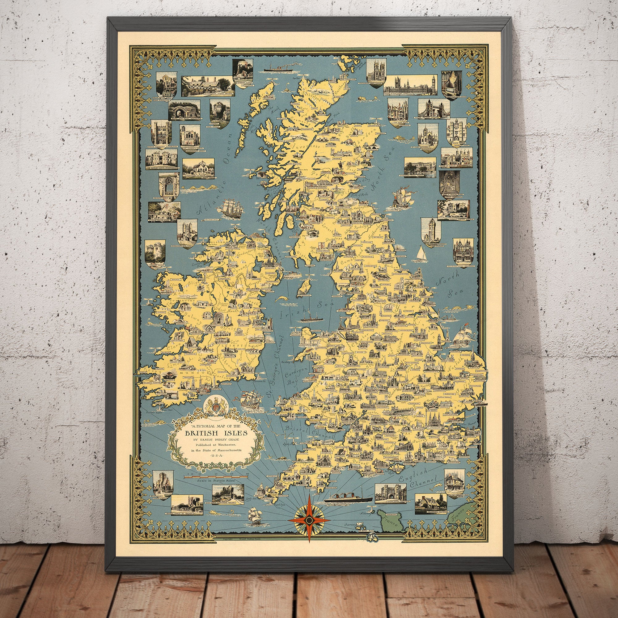 Old Pictorial Map of the British Isles, 1939 by Ernest Dudley Chase ...