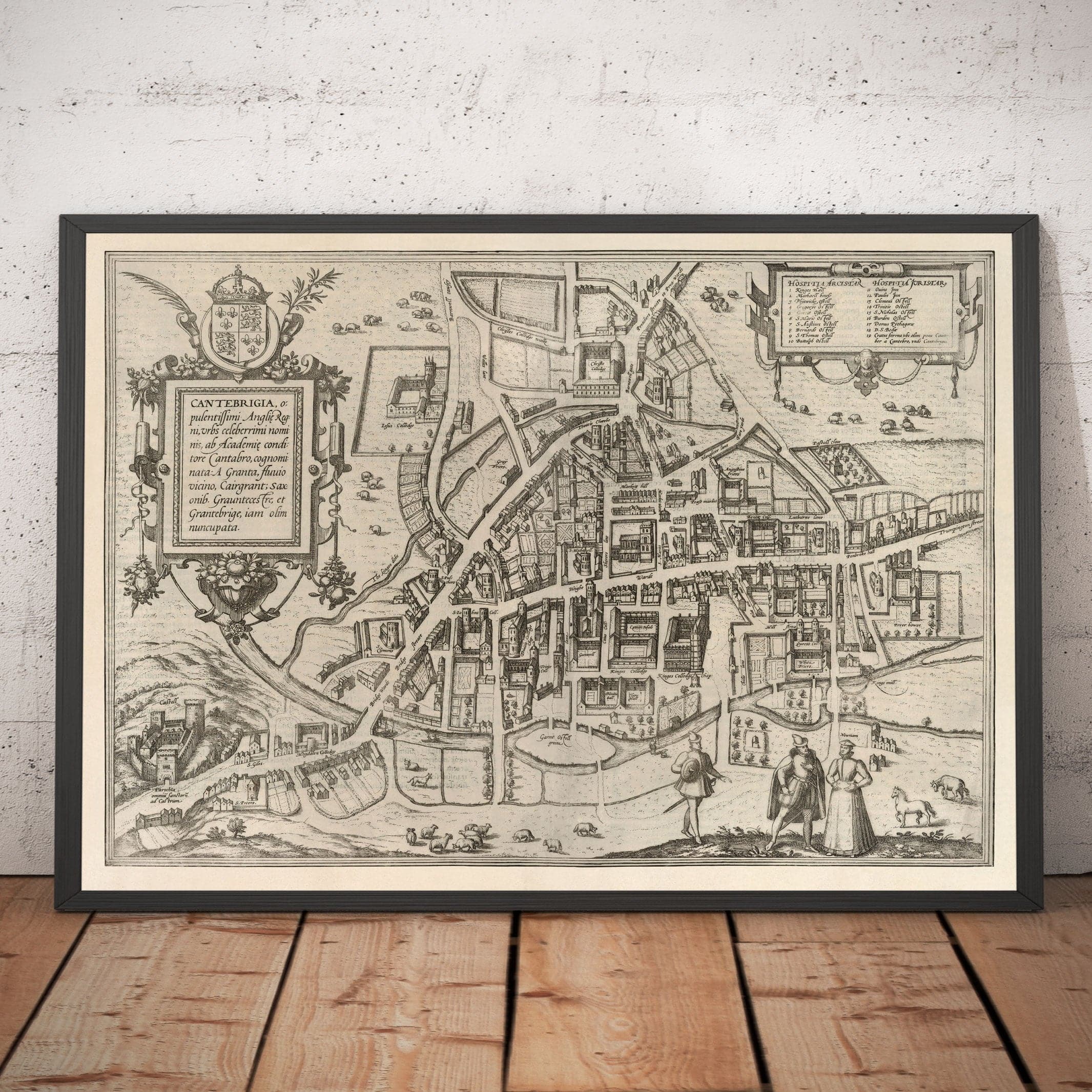 Old Map of Cambridge and University Colleges, 1575 by Georg Braun - Tr ...