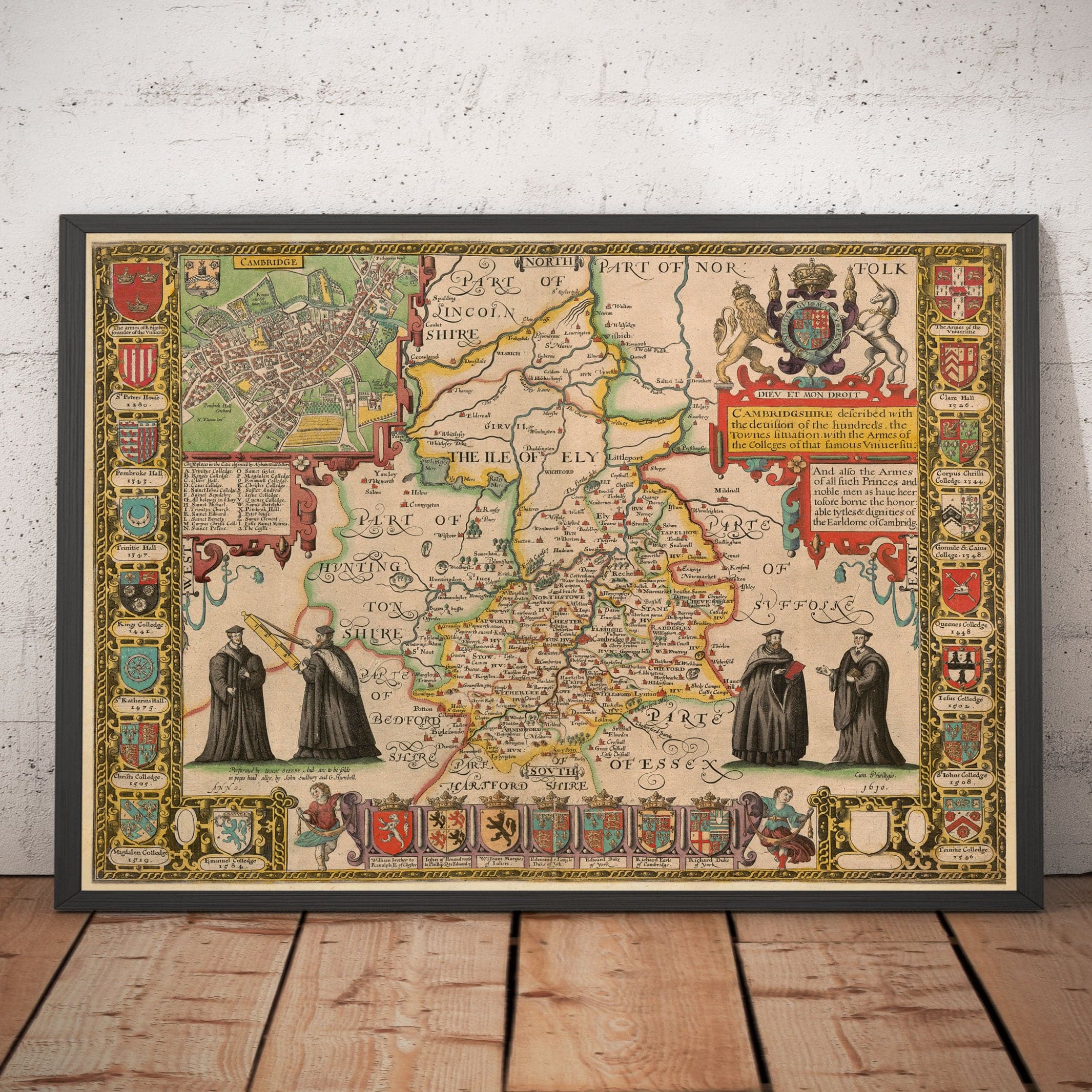 Old Map of Cambridgeshire, 1611 by John Speed - Cambridge, Peterboroug ...