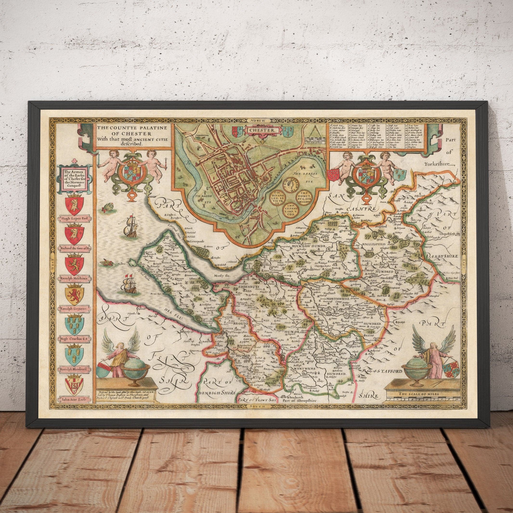 Old Map of Cheshire in 1611 by John Speed - Chester, Warrington, Crewe ...