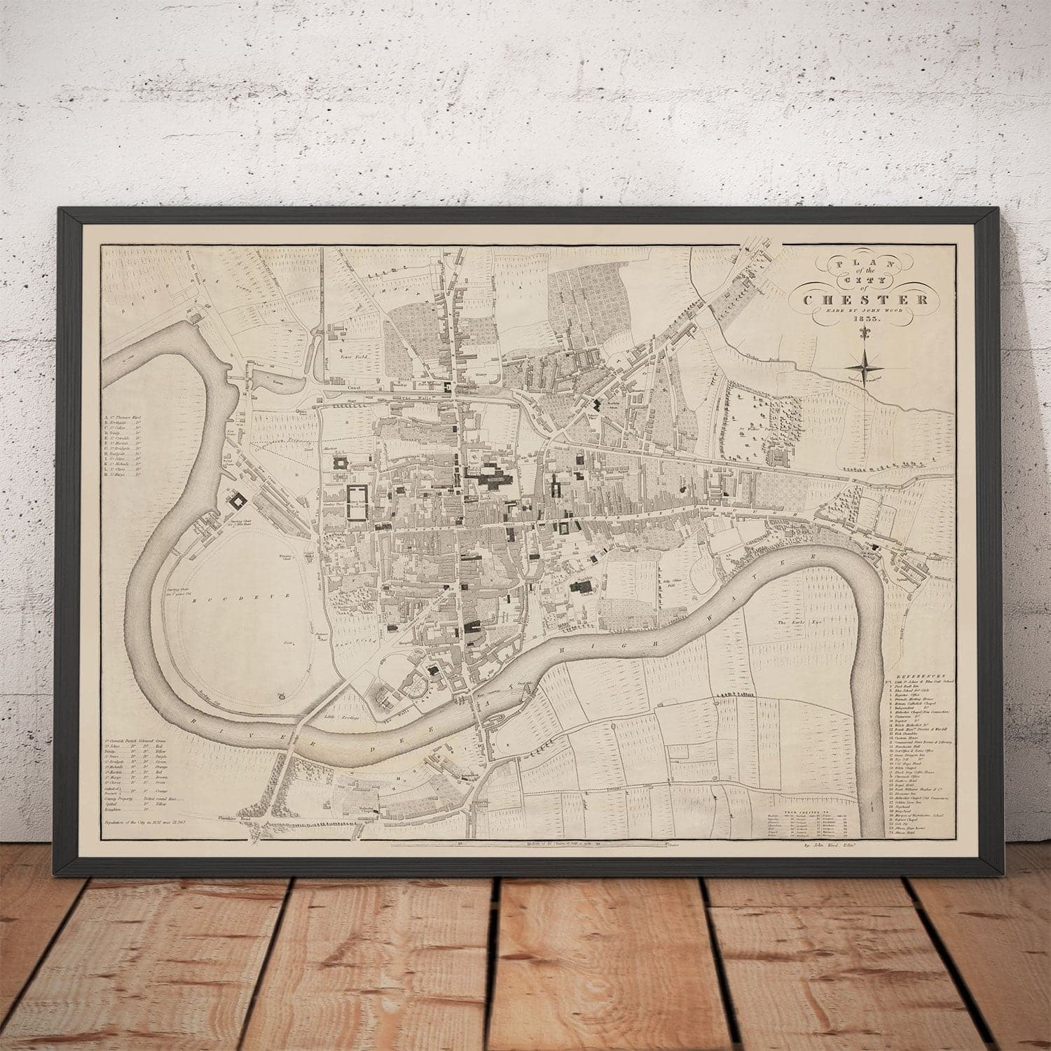 Old Map of Chester, 1833 by John Wood - Cathedral, Castle, Race Course ...