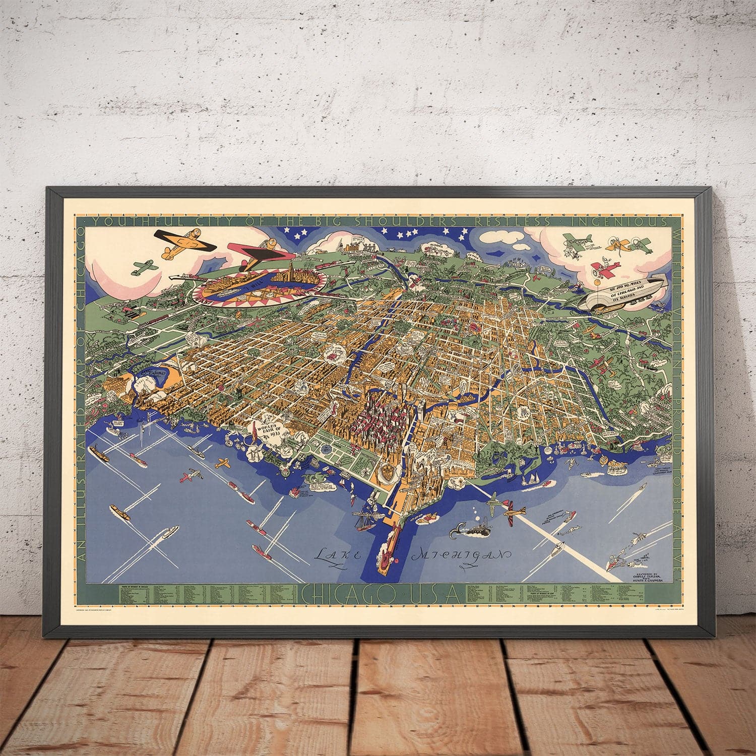 Old Map of Chicago, 1931 - Birdseye Map of Downtown, Grant Park, Centr ...