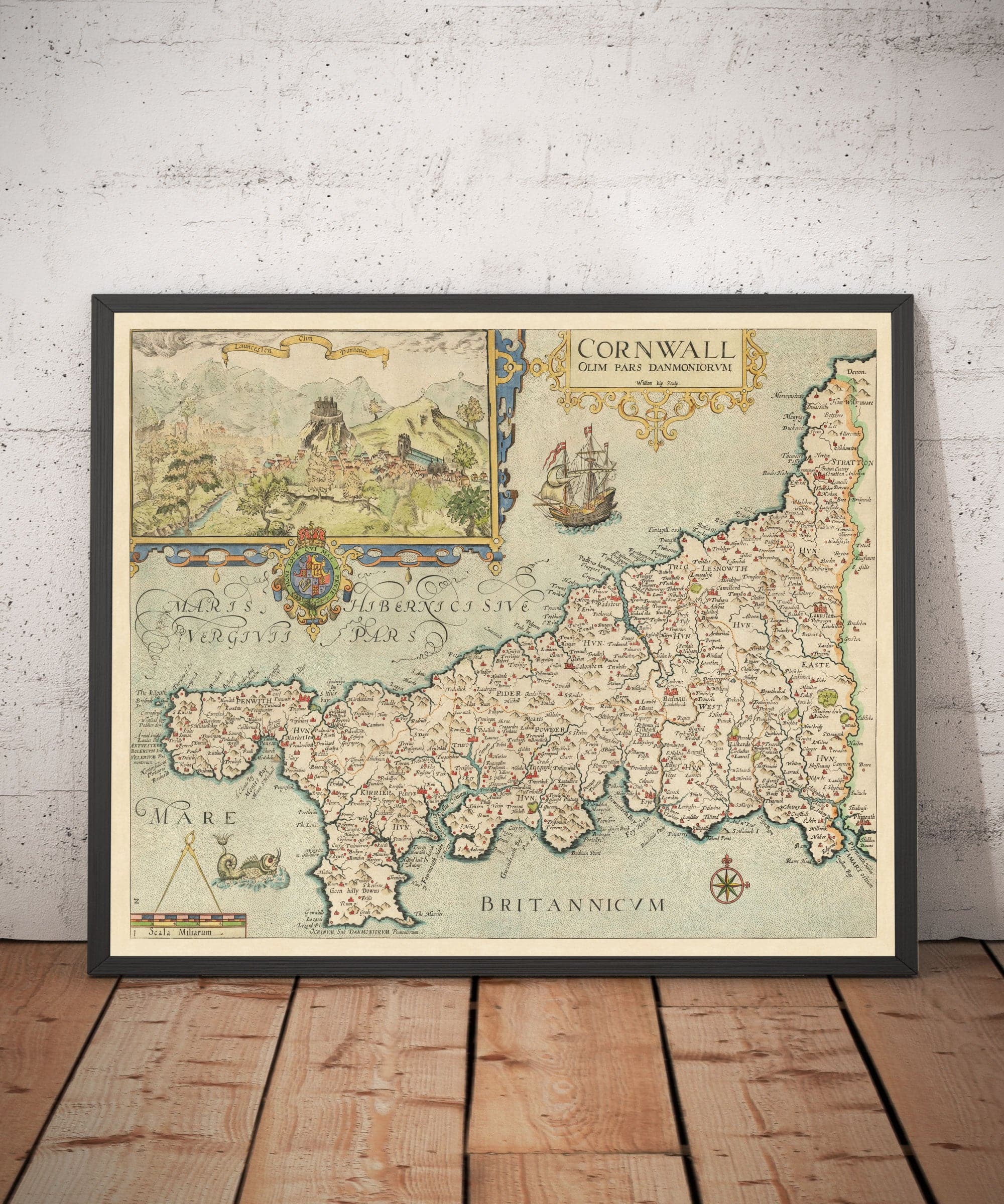 Old Map of Cornwall in 1576 by Christopher Saxton - Penzance, St Ives ...