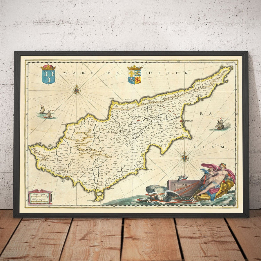 Old Map of Cyprus by Willem Blaeu, 1640 - Nicosia, Kyrenia, Famagusta ...