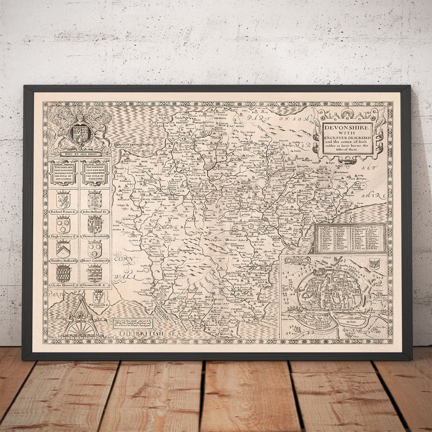 Old Map of Devon, 1611 by John Speed - Plymouth, Exeter, Torquay, Paig ...